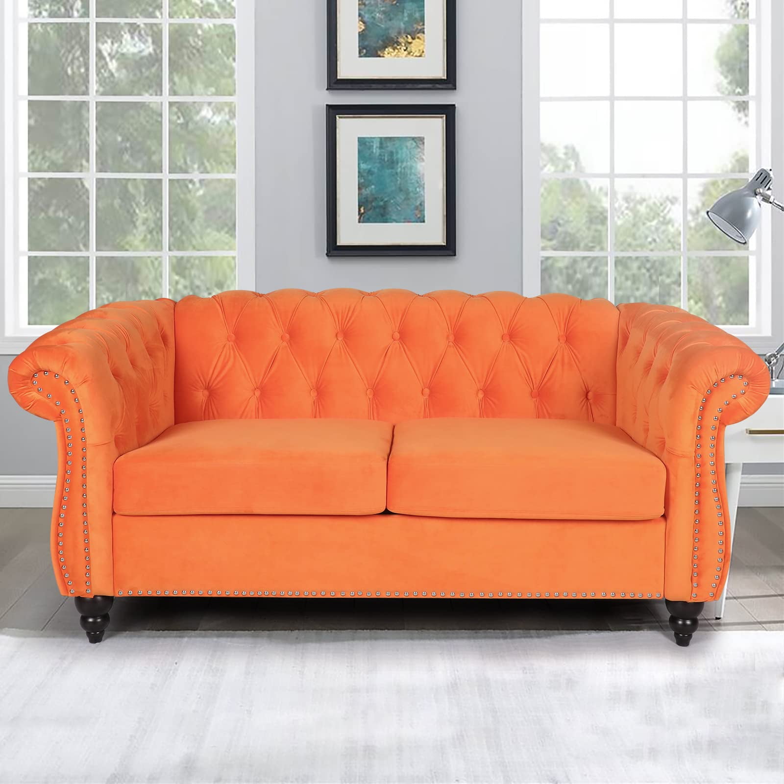 RARZOE Traditional Chesterfield Loveseat Sofa, Modern Vintage ...