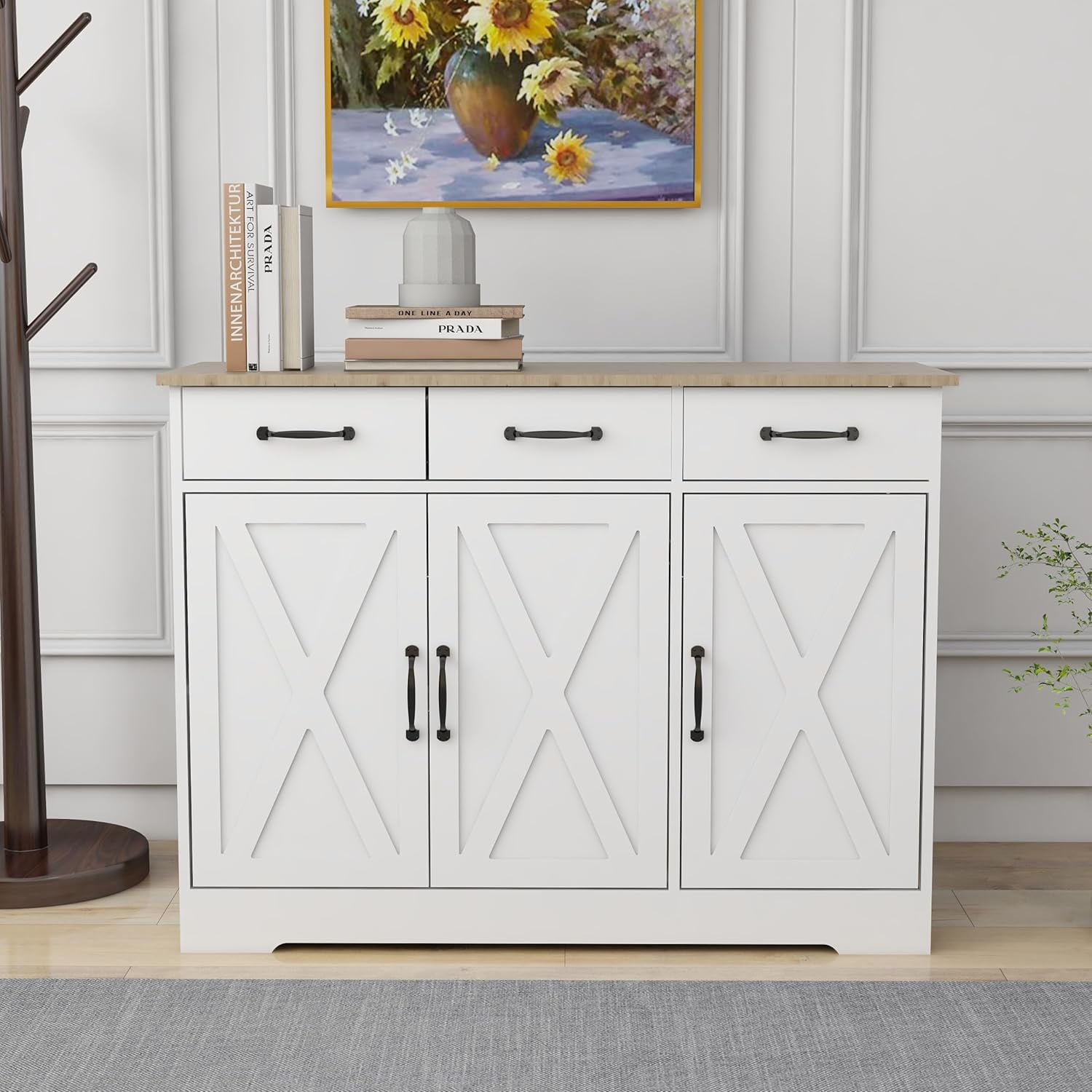 RASOO Sideboard Buffet Cabinet White Field Door Panel Kitchen Side ...
