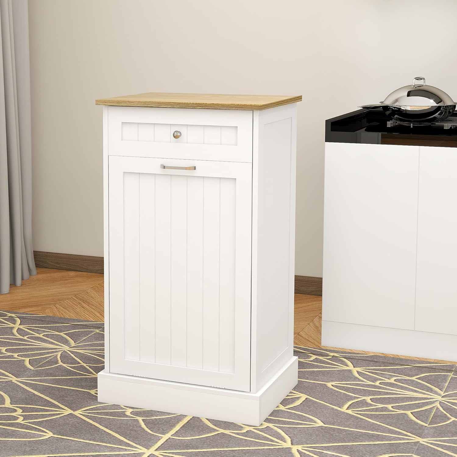 RASOO Tilt Out Trash Cabinet Wooden Freestanding Dog Proof Single Door ...