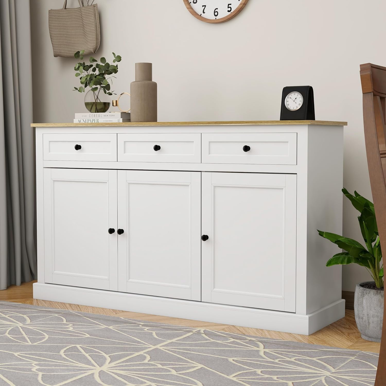 RASOO White Buffet Cabinet Sideboard Coffee Bar Cabinet Kitchen Buffet ...