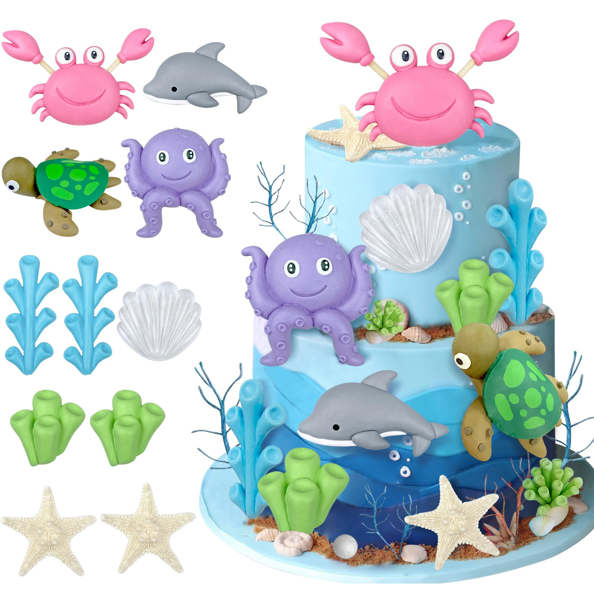 RASSLISA 11 PCS Under The Sea Cake MDH1Decorations Sea Ocean Cake ...
