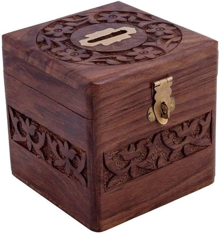 RATAN ENTERPRISES Wooden Money Bank Square Size Small Piggy Bank ...