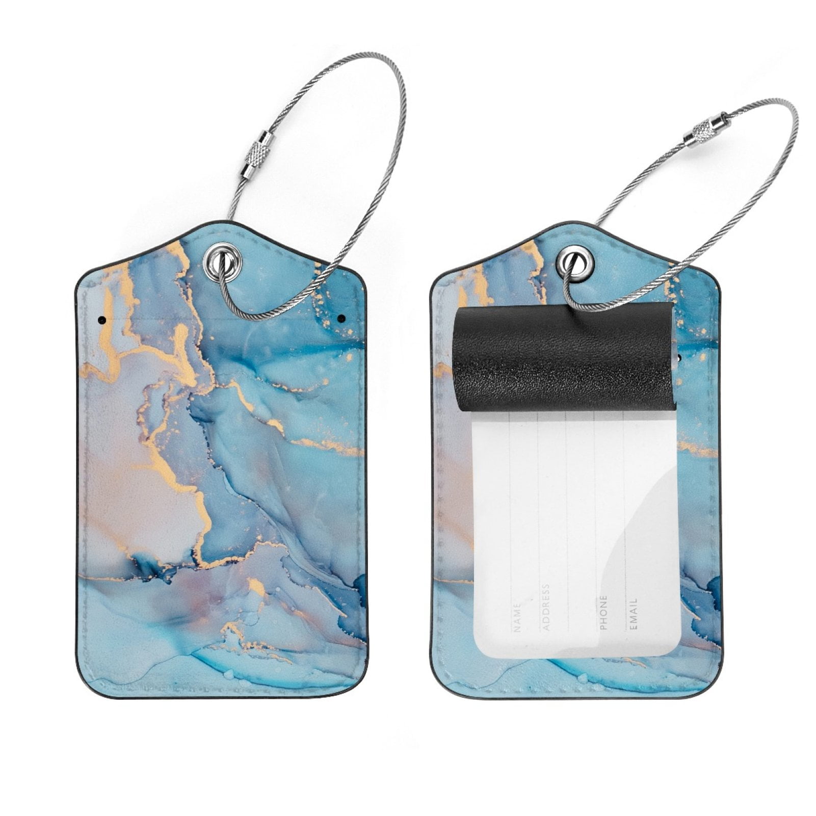 RATGDN 2Pcs Blue Teal Marble Luggage Tags, Includes Information Card ...