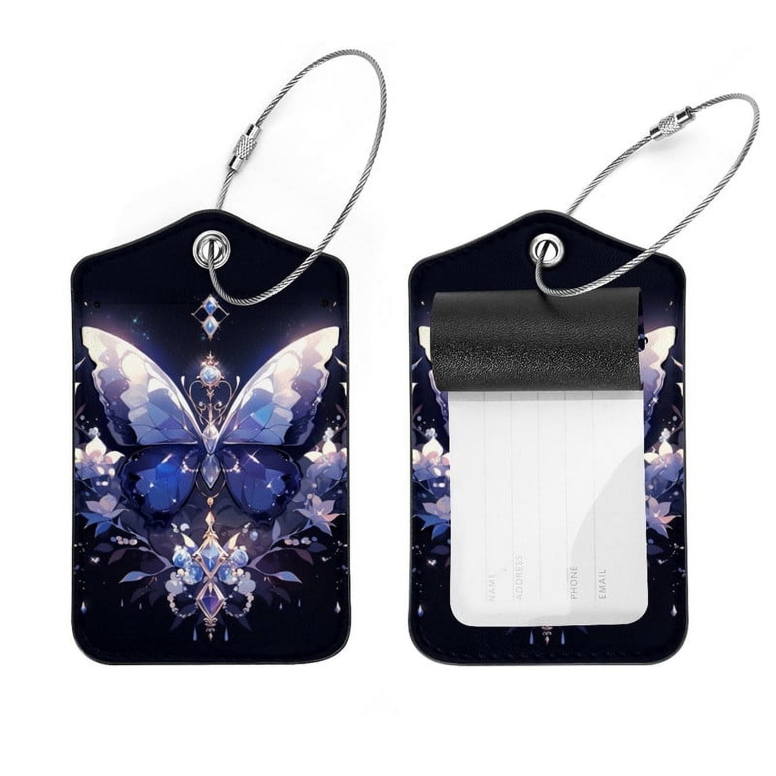 RATGDN 2-Piece Crystal Blue Butterfly Luggage Tags with Information ...
