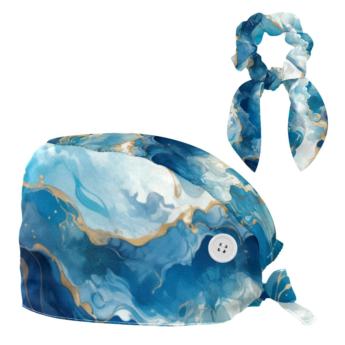 RATGDN Blue White Marble Working Cap Scrub Cap for Women Men ...