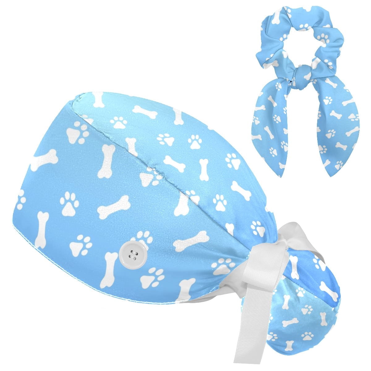 RATGDN Blue White Paw Bones Working Cap Scrub Cap for Women Men ...