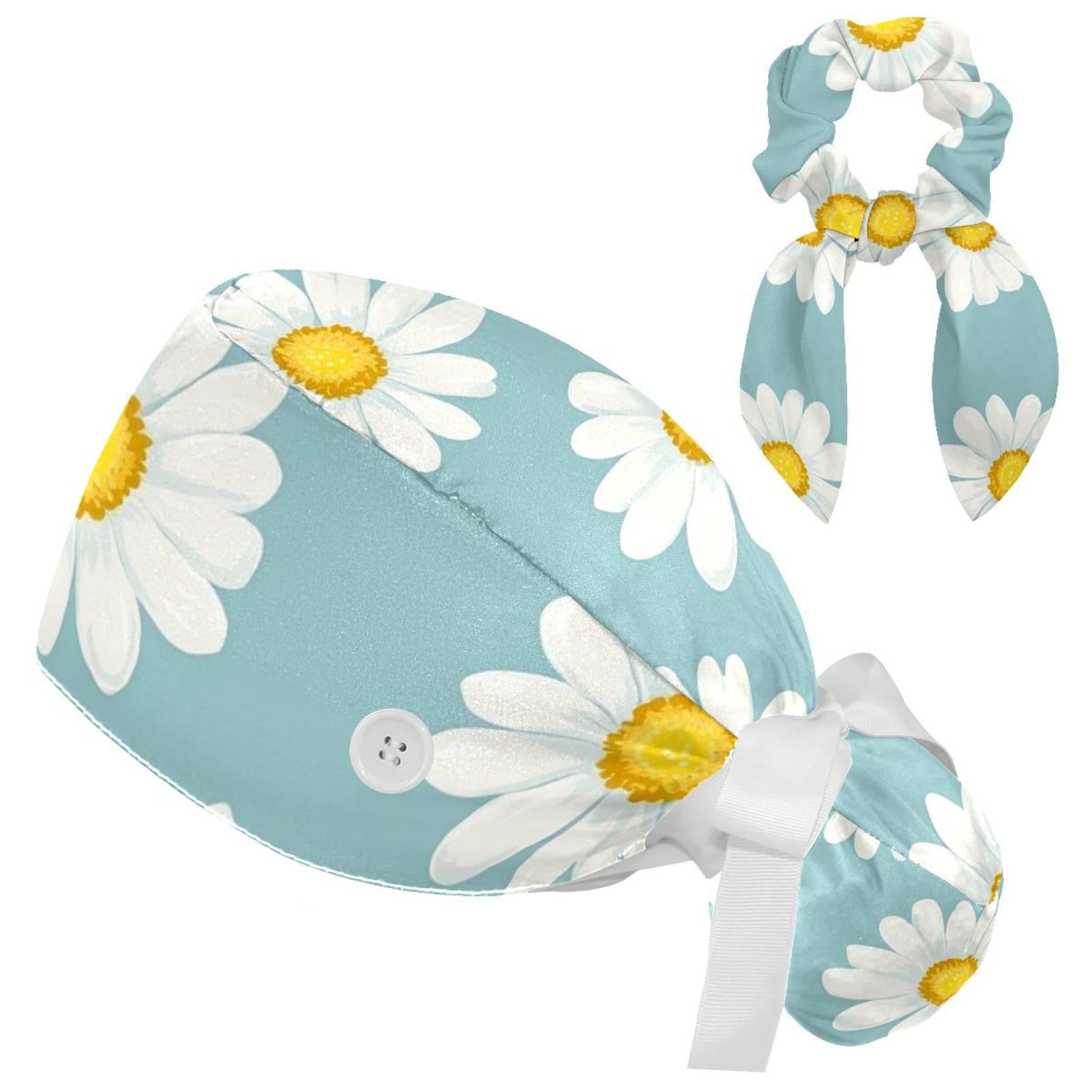 RATGDN Colorful Aesthetic Flowers Working Scrub Cap for Women Men - Adjustable Bouffant Tie Back ...