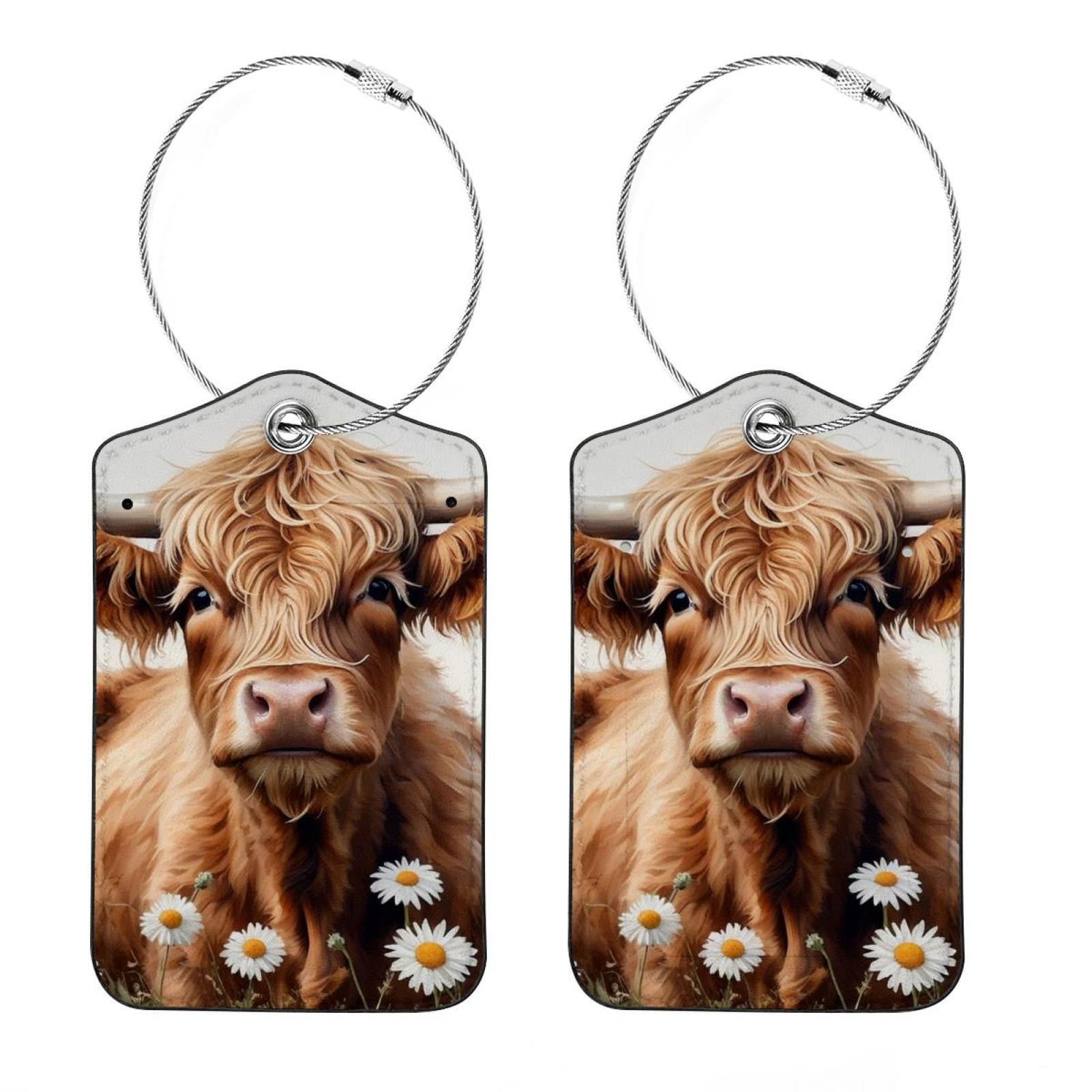 RATGON 2 Pack Luggage tag PU Leather with Stainless Steel Loop Daisy ...