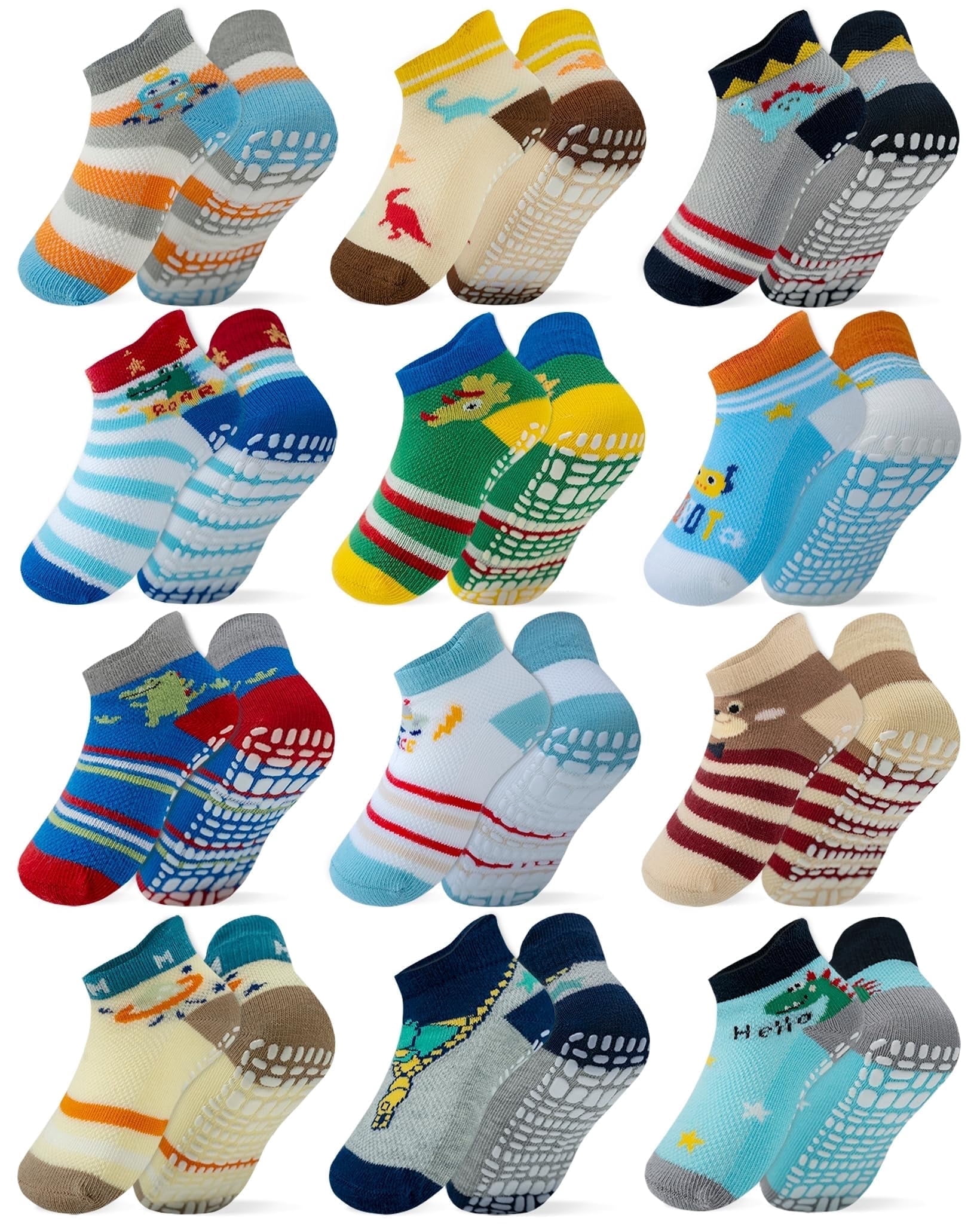 RATIVE Ankle Anti Slip Non Skid Cotton Socks with Grips Grippers for 6 ...