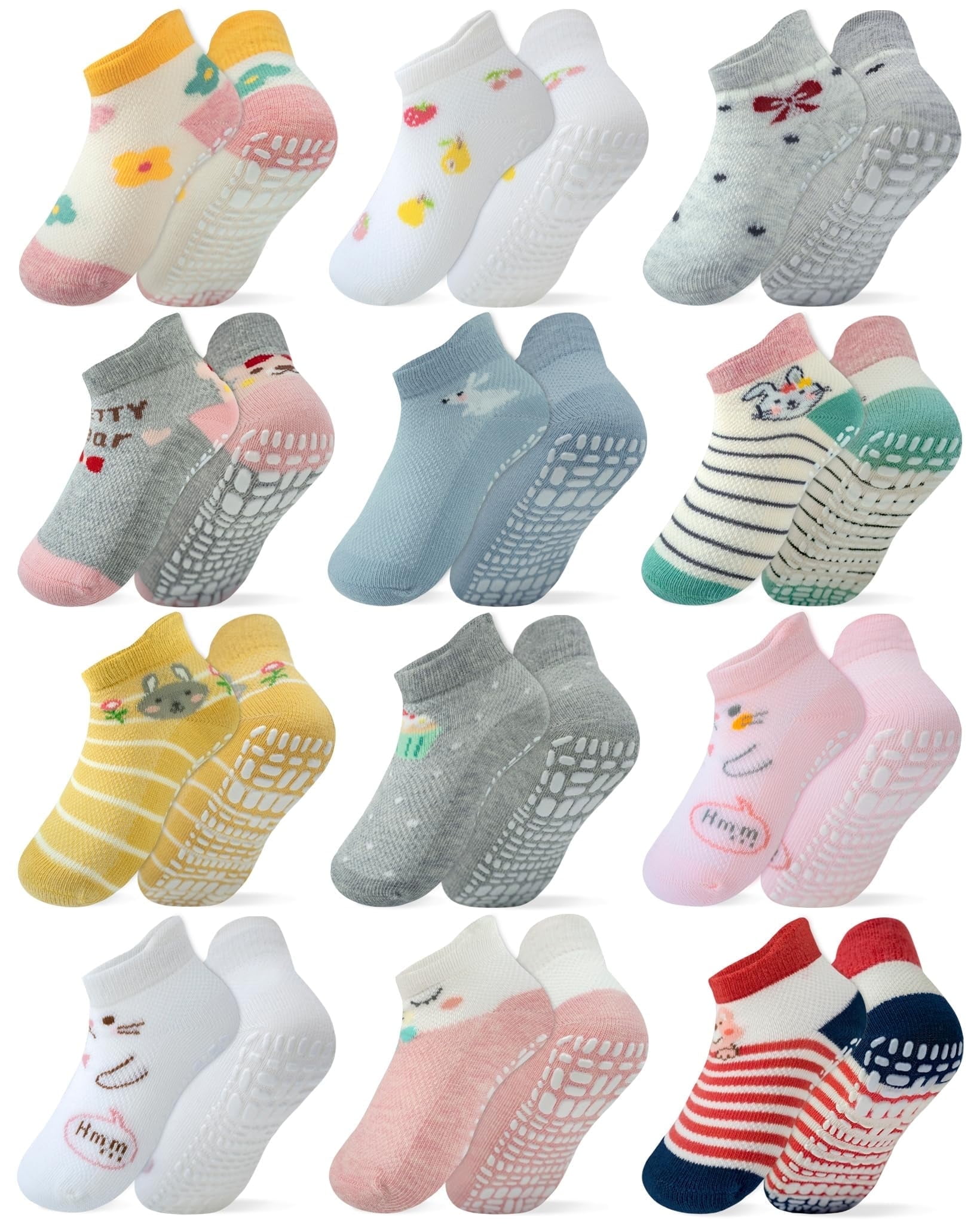 RATIVE Ankle Anti Slip Non Skid Cotton Socks with Grips Grippers for 6 ...