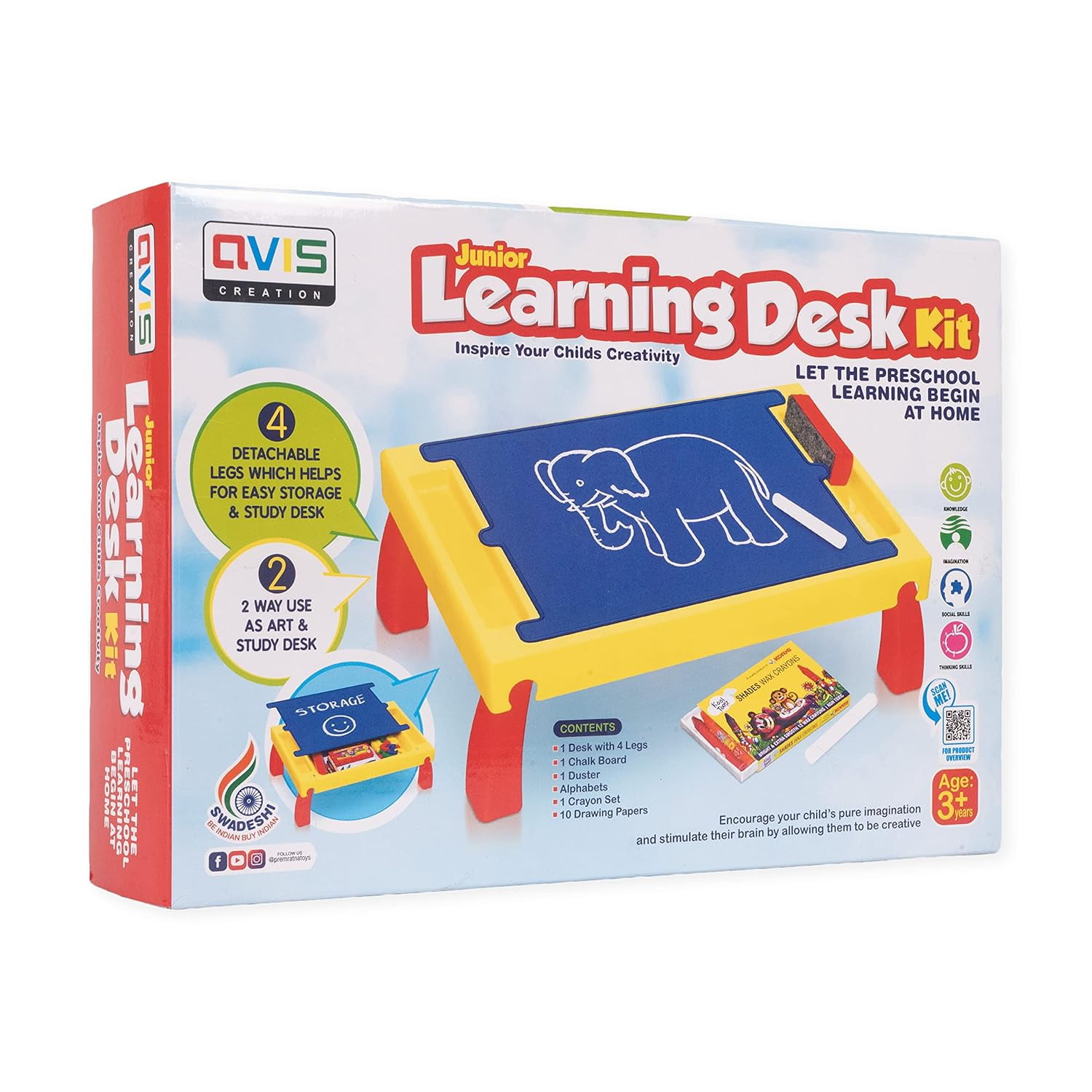 RATNAS Avis Learning Desk Kit Junior Educational Portable Study Table for Kids Writing Drawing ...