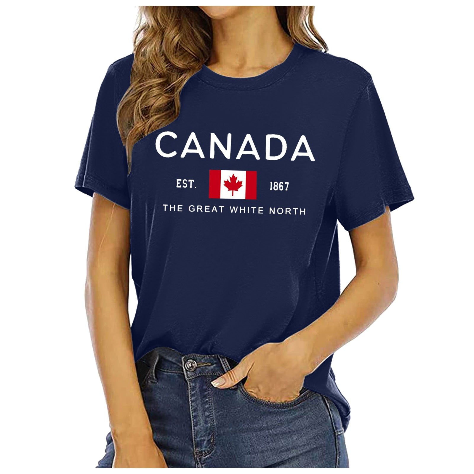 RATTOYY Basic Tees For Women Canada Day Flag Graphic Canadian Maple ...