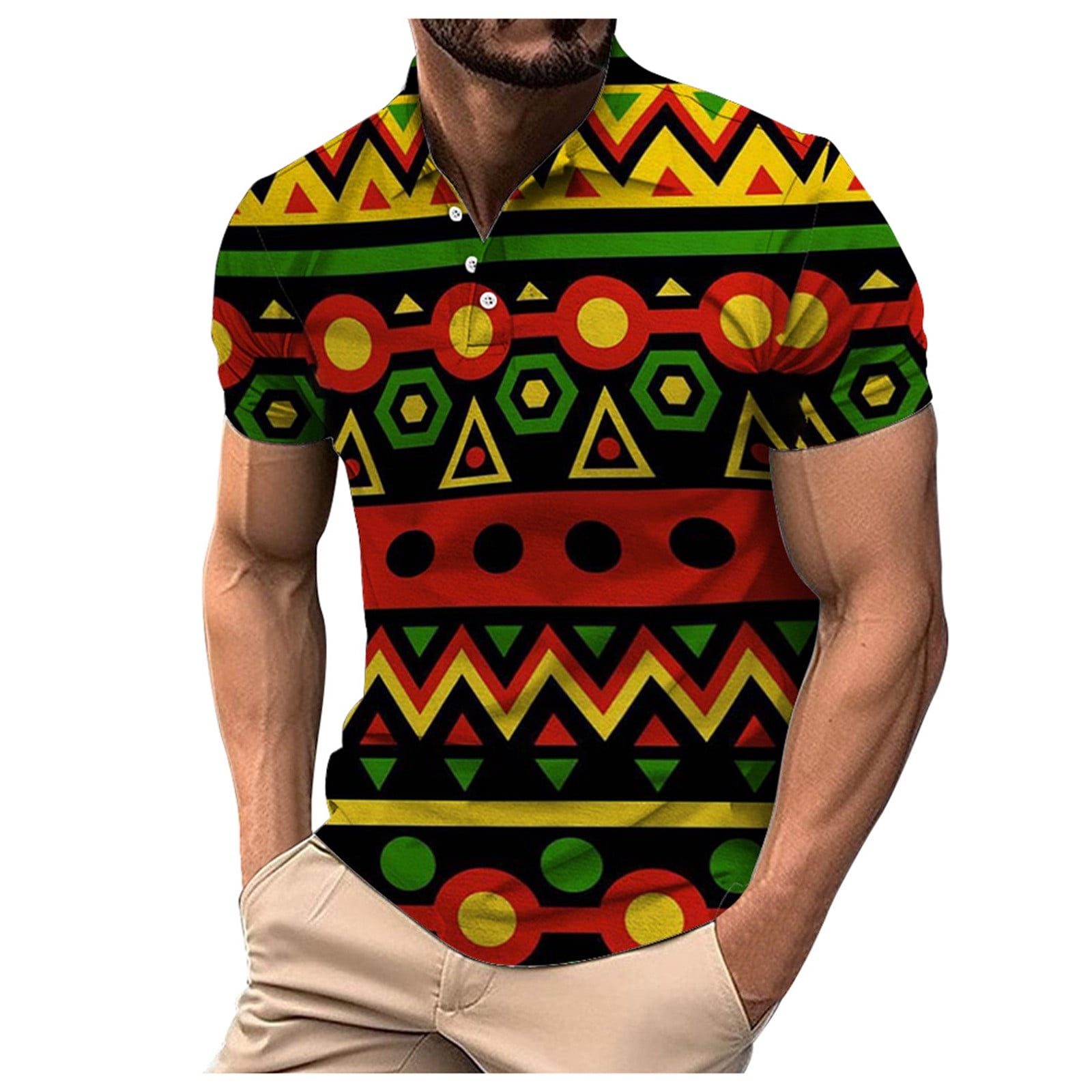 RATTOYY Blouses African Traditional Pattern Print Shirt Casual Short ...