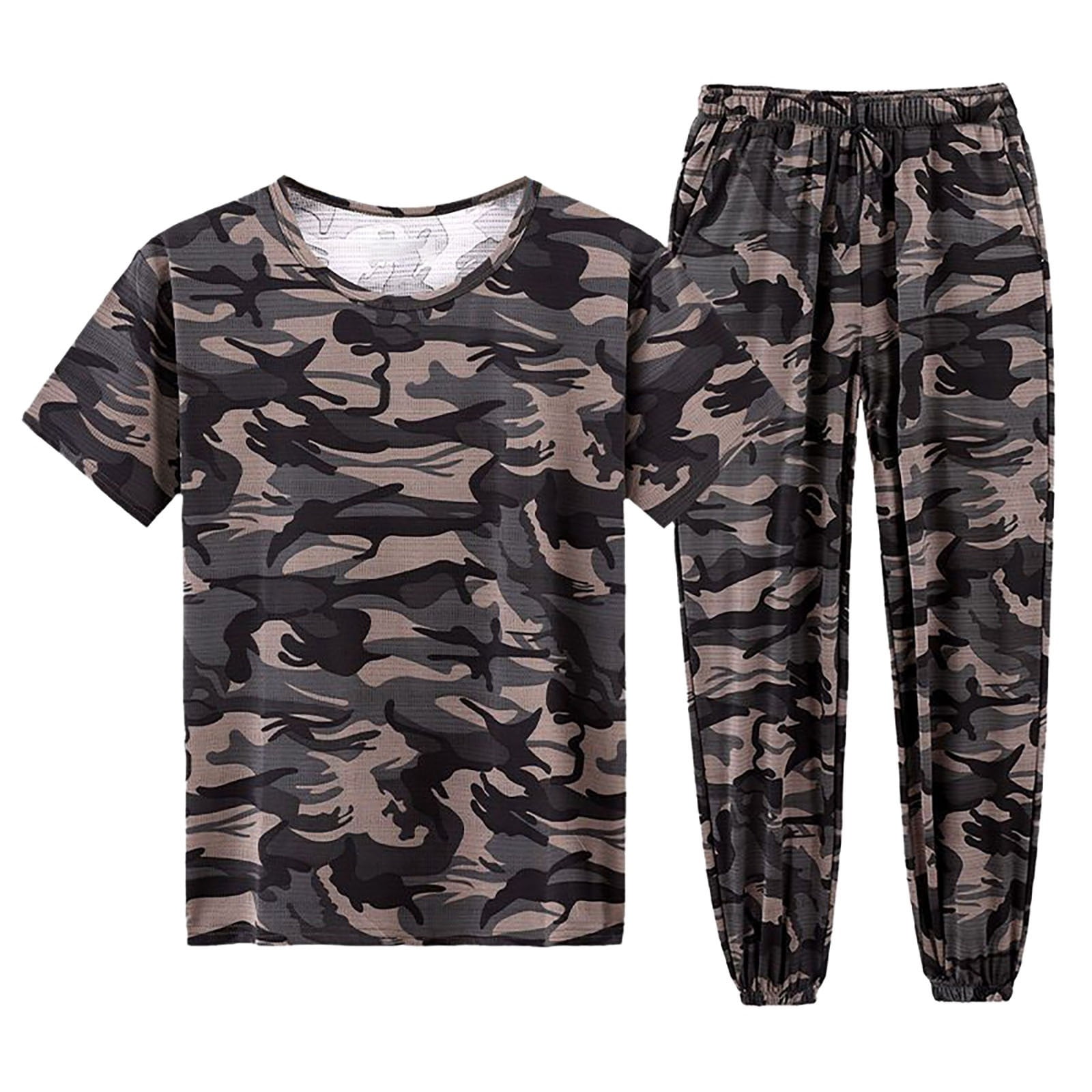 RATTOYY Two Piece Sets For Men Trendy Camo T Shirt Sports Short Sleeve ...