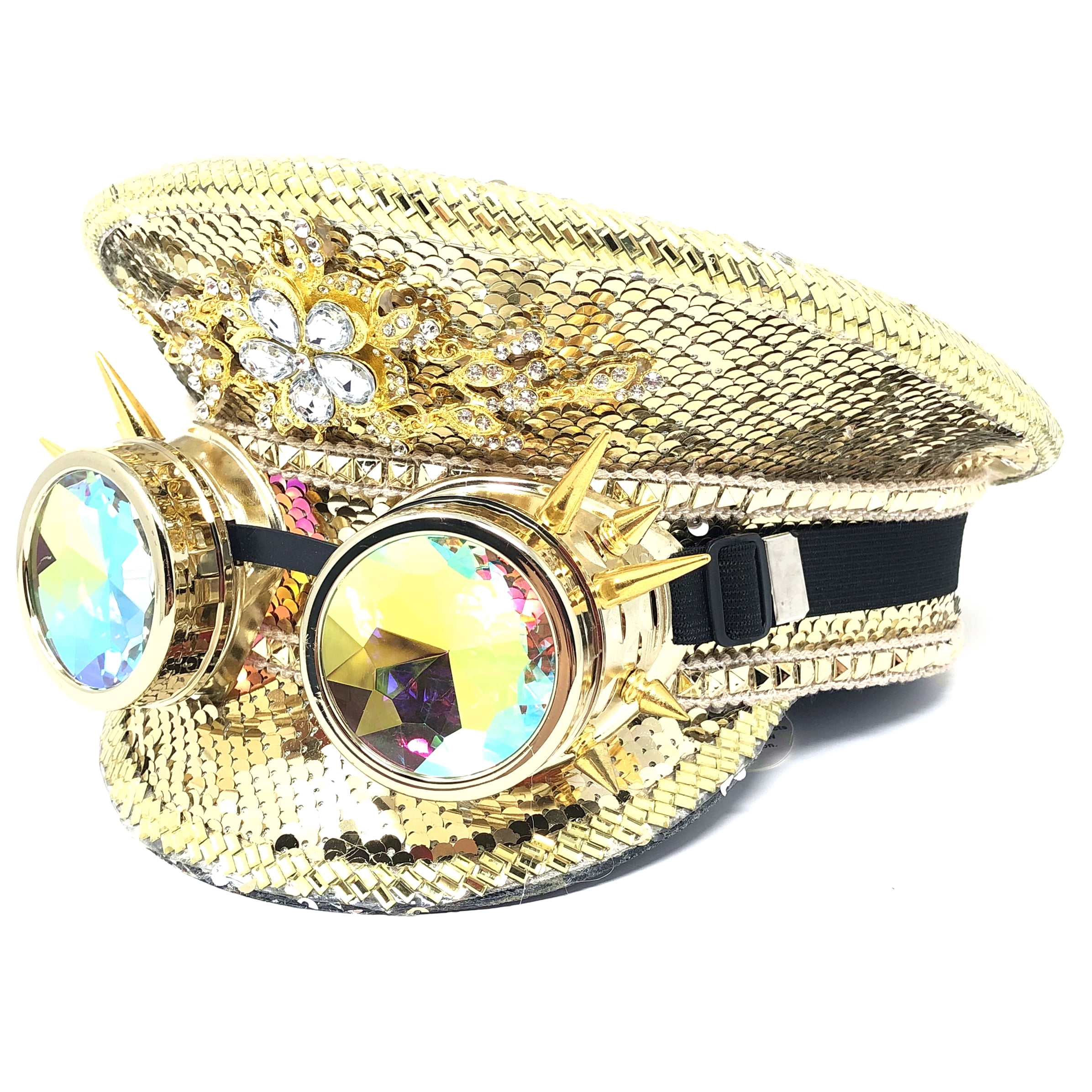 RAVE Captain Style Luxury Rhinestone Sequin Sparkly Concert Hat for ...