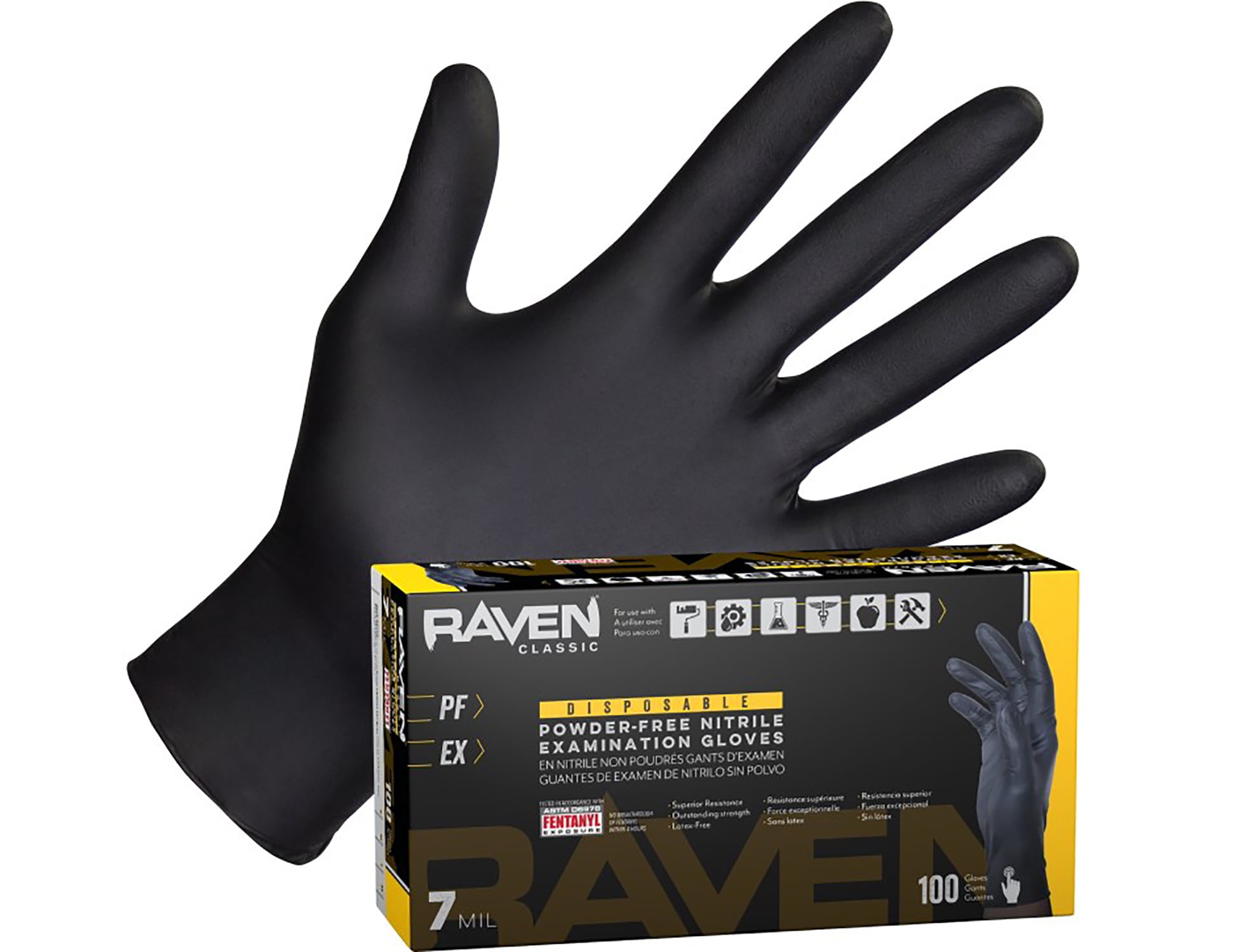 RAVEN 66519, 7 mil Nitrile Exam Grade Gloves, Powder Free, Size X-Large ...