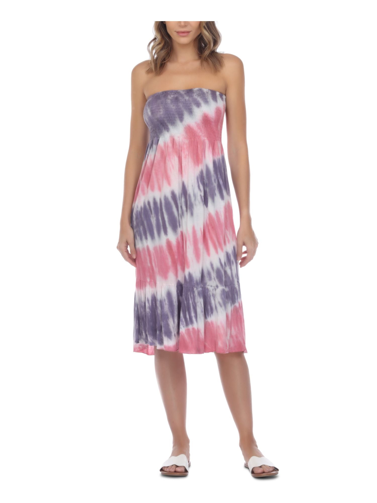 RAVIYA Women's Purple Tie Dye Stretch Convertible Tube Smocked Tie ...