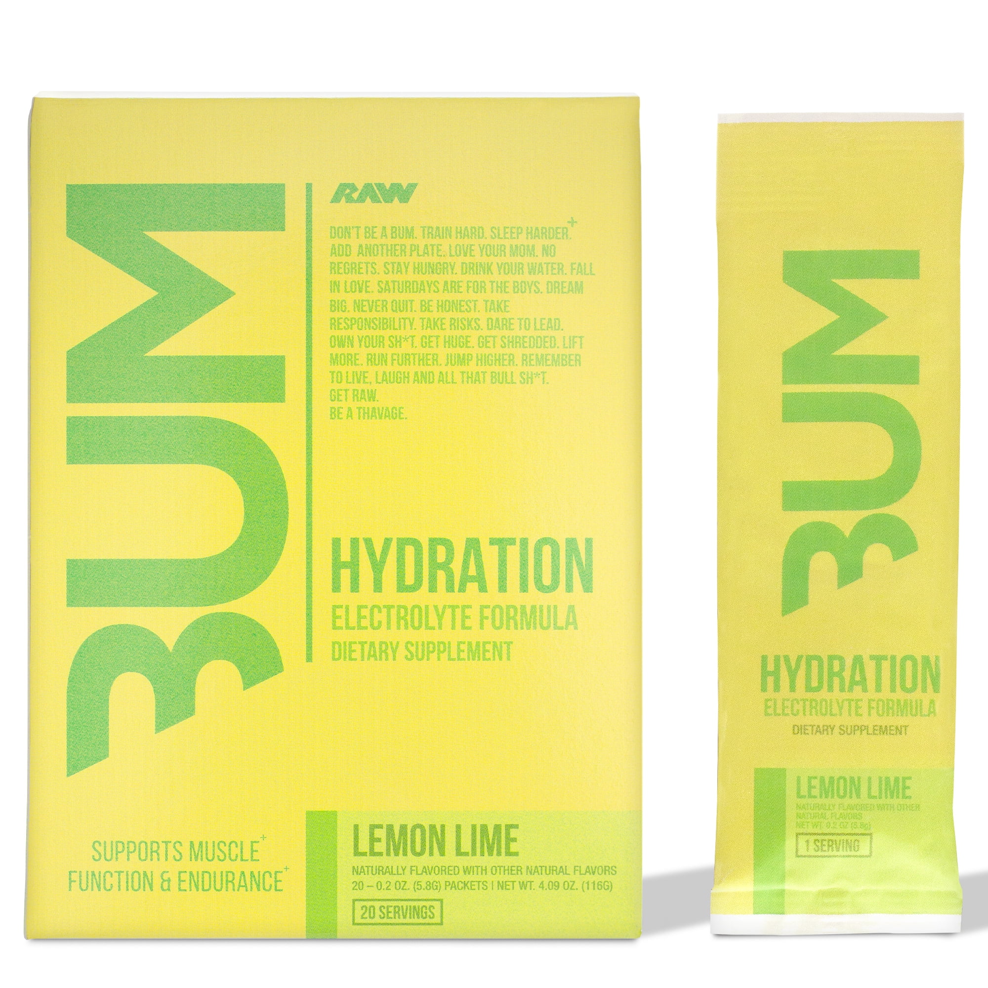 Raw Nutrition BUM Hydration Electrolyte Powder, Lemon Lime Drink Mix ...