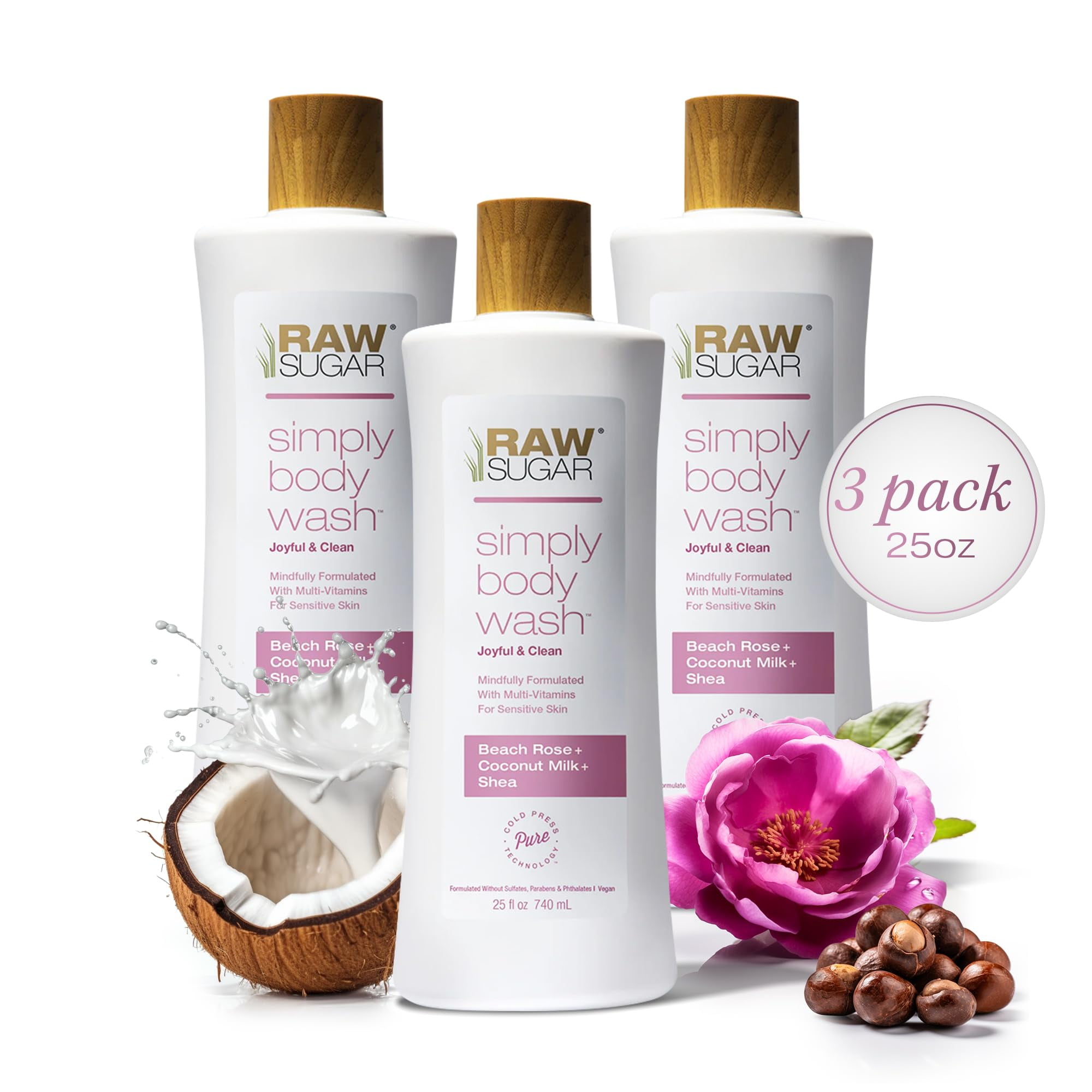 RAW SUGAR Simply Body Wash, Beach BSL1 Rose + Coconut Milk + Shea (25 ...