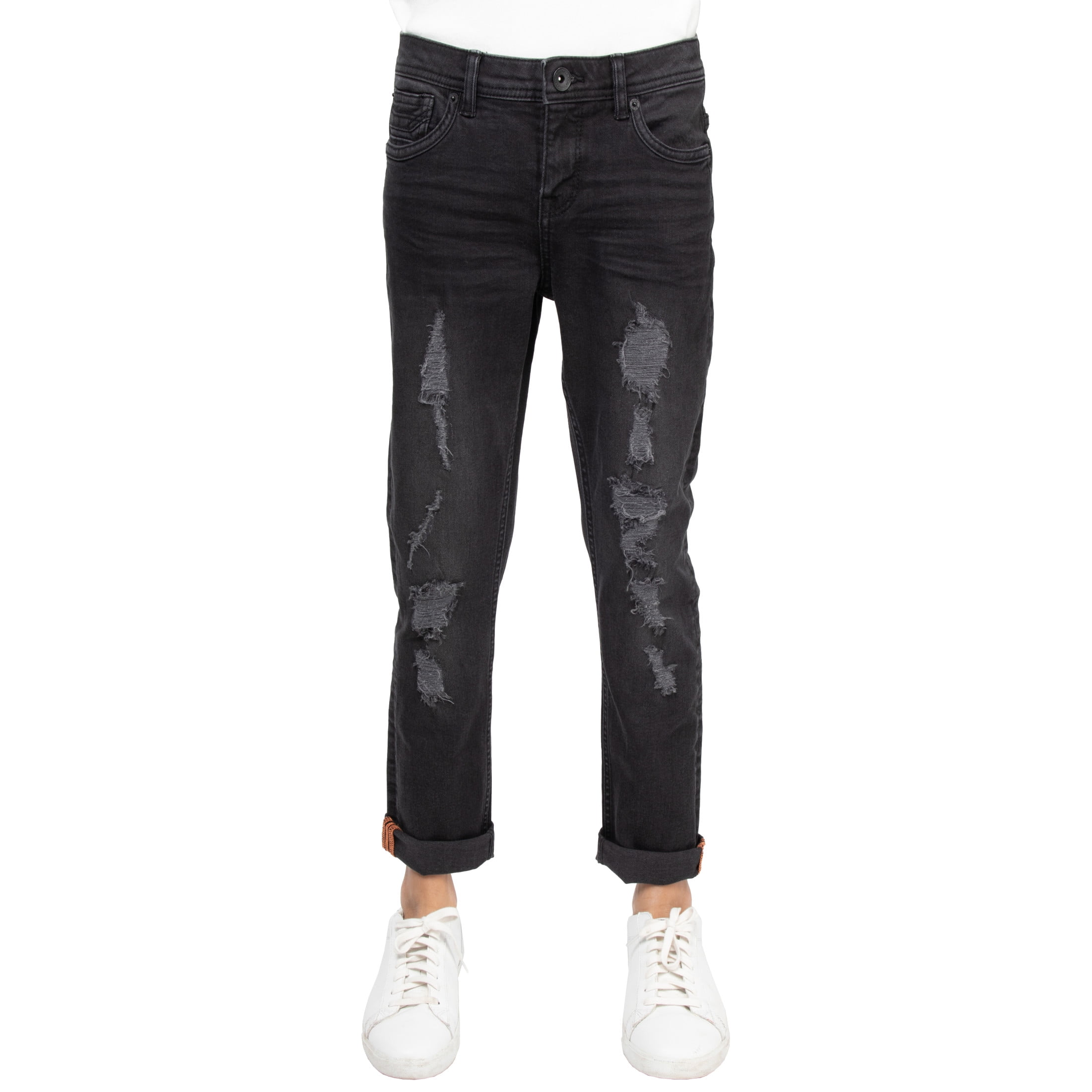 RAW X Boy's RawX Distressed Neon Stitch Jeans, Jet Black, 10 - Walmart.com