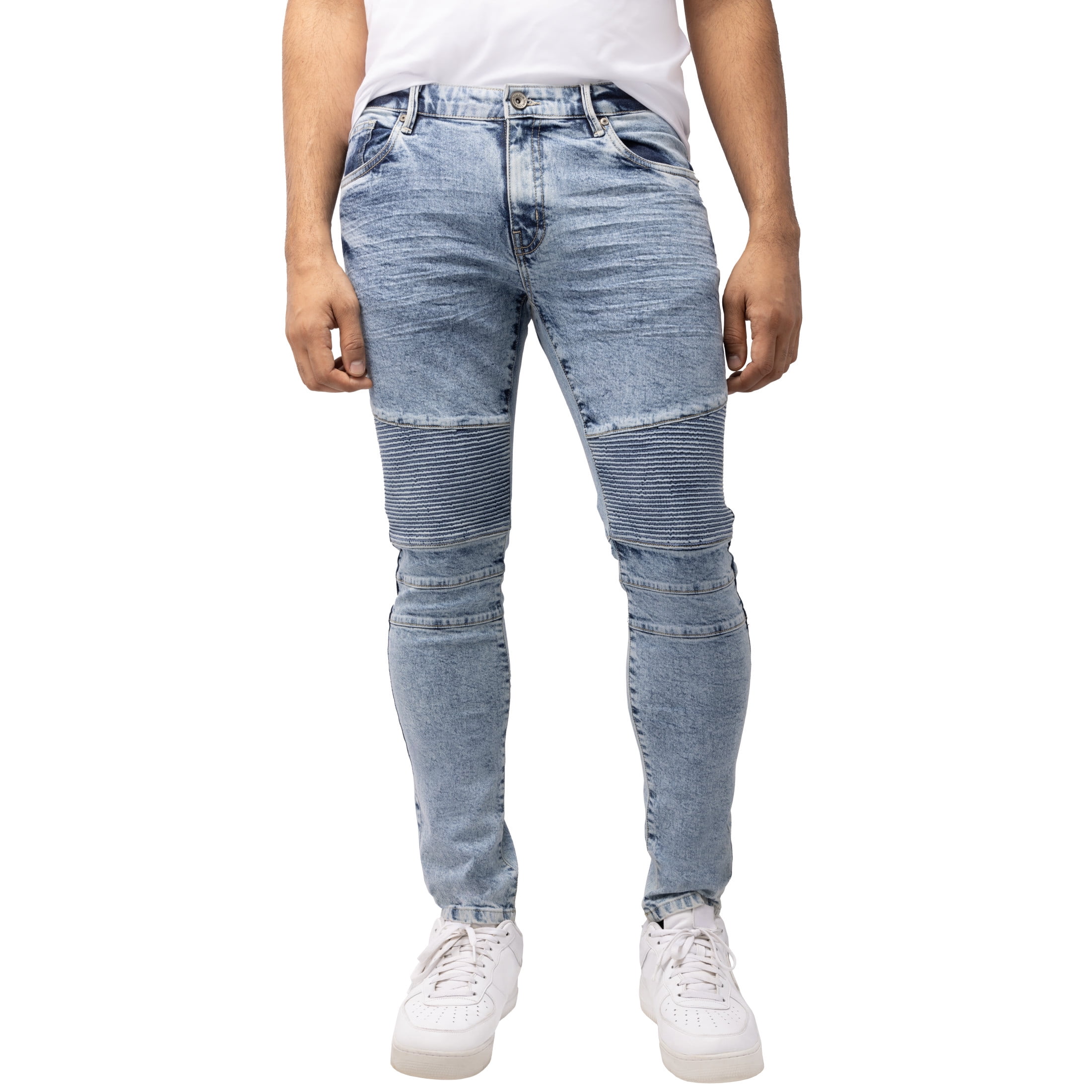 RAW X Mens Skinny Fit Moto Jeans, Light Blue Wash, 30X32 - Walmart.com