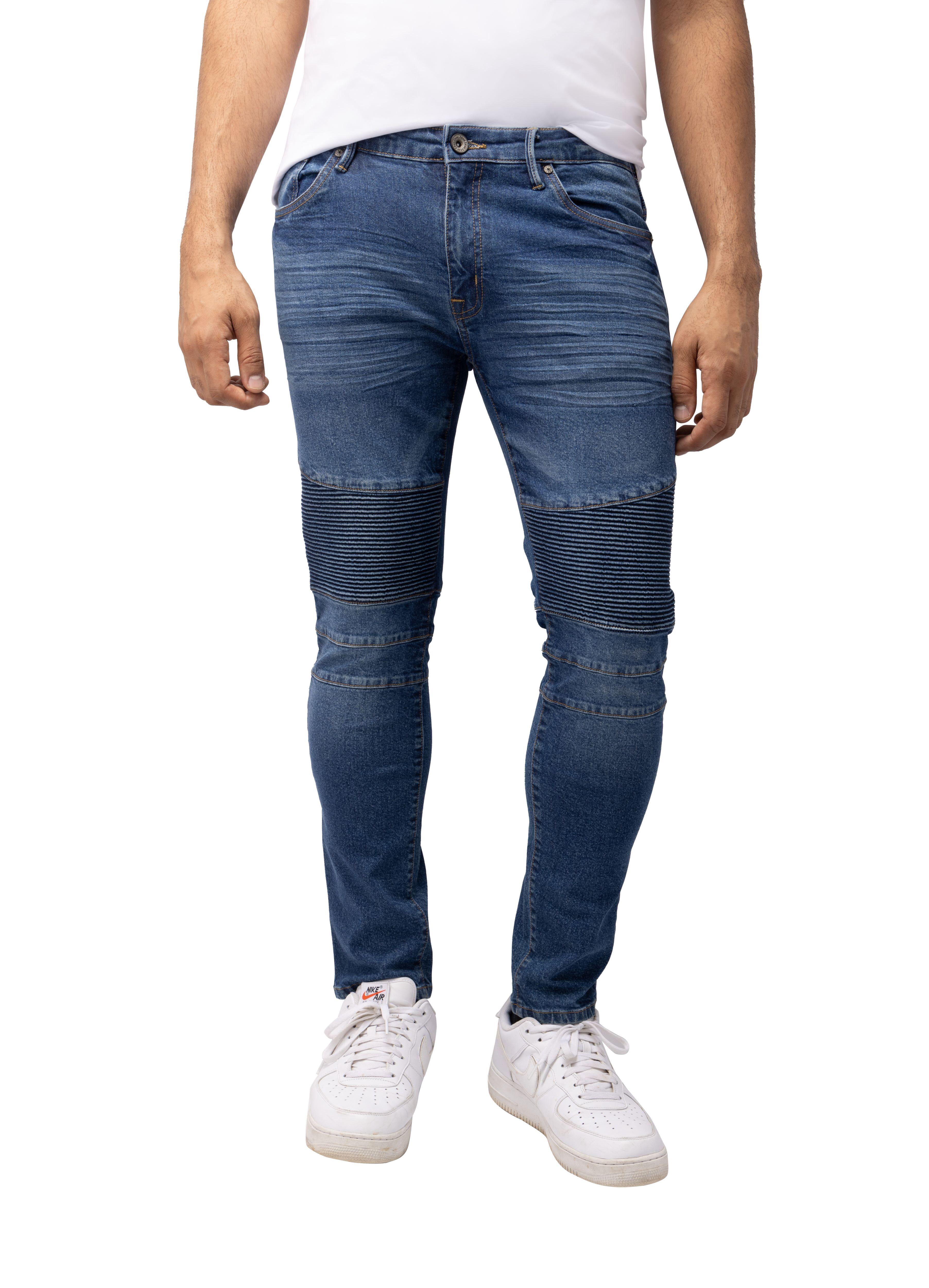 RAW X Men's Skinny Fit Biker Jean, Comfy Flex Stretch Moto Wash Denim ...