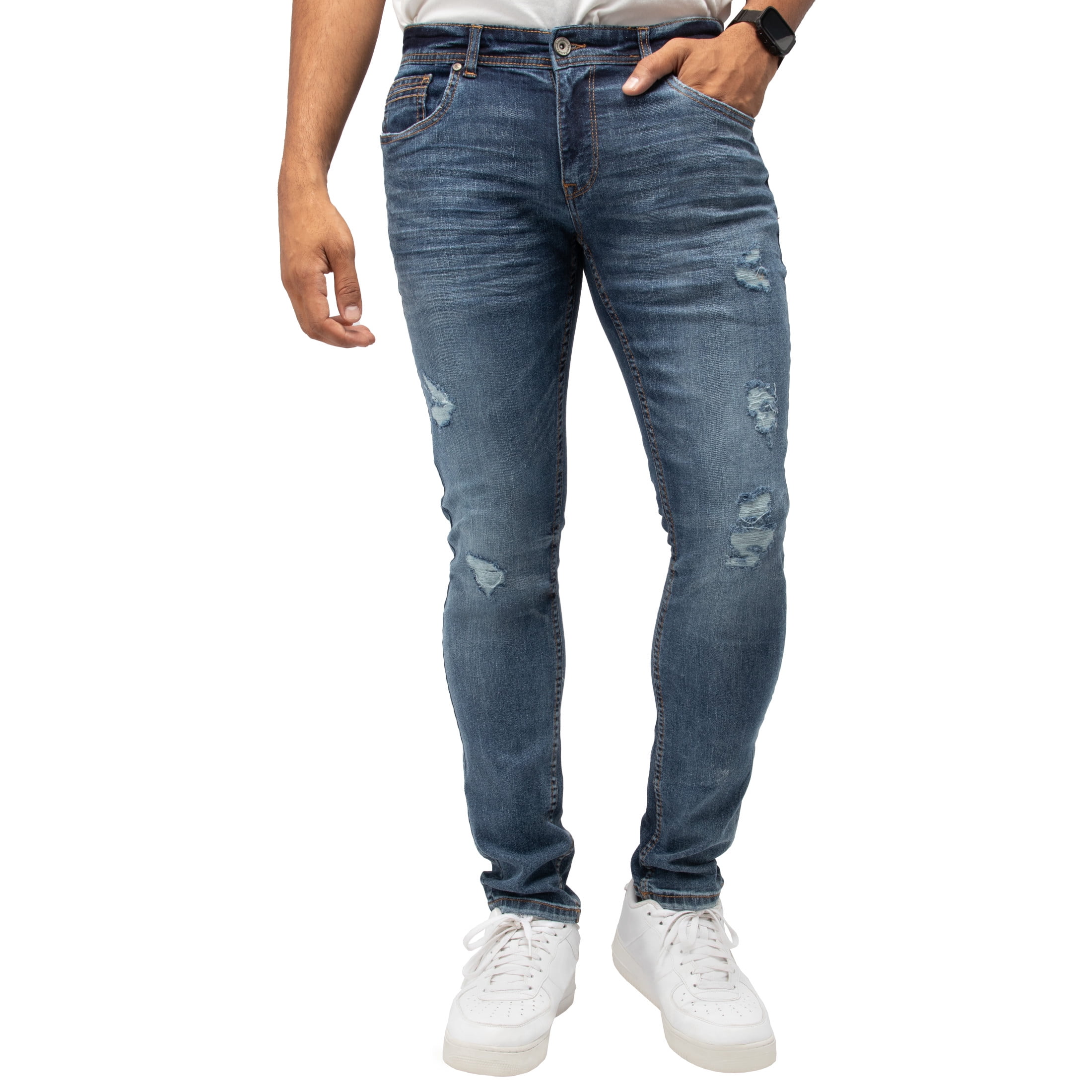 RAW X Mens Skinny Distressed Flex Jeans, Medium Blue, 34X32 - Walmart.com