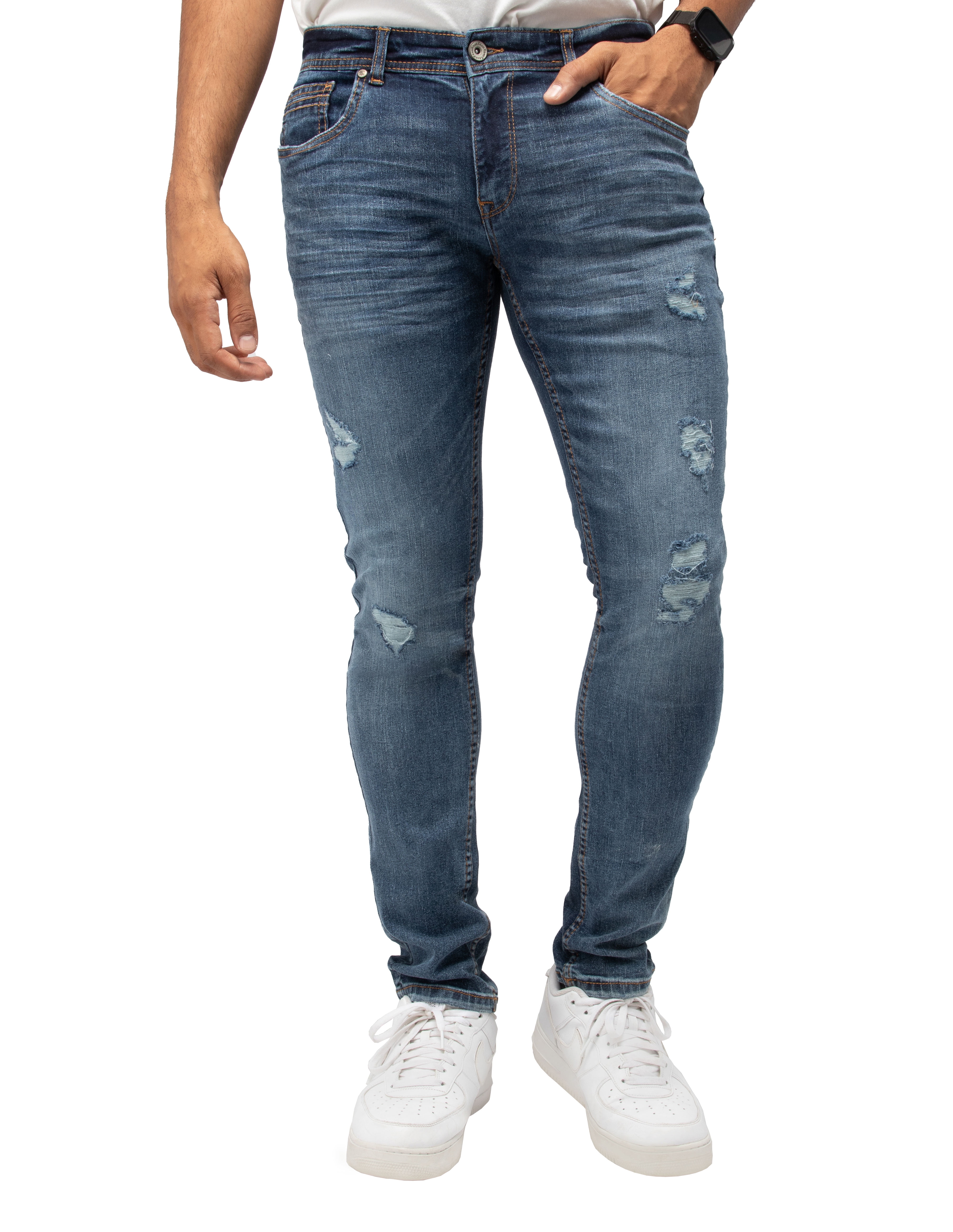 RAW X Men's Skinny Fit Stretch Jeans, Fashion Rips Destroyed Distressed ...