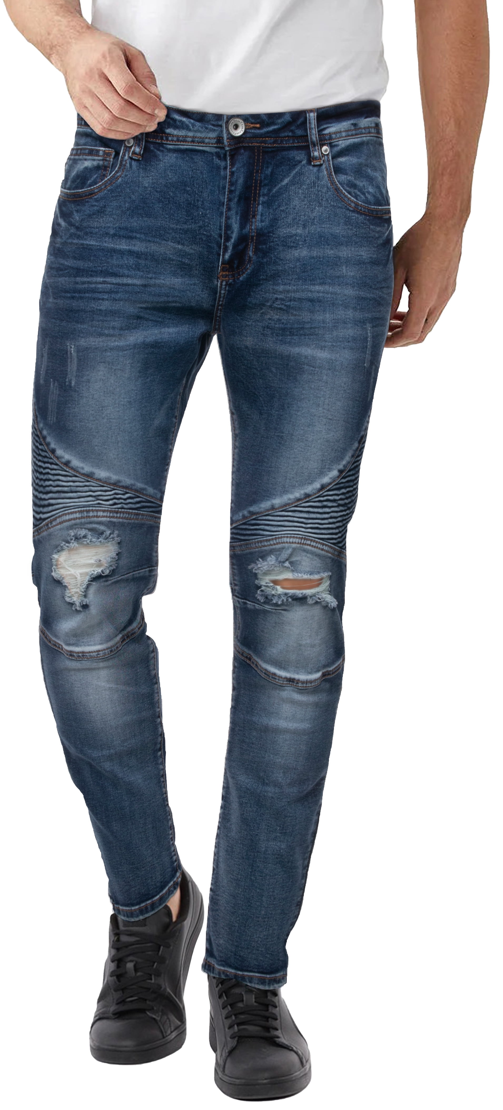 RAW X Men's Slim Fit Biker Jeans, Washed Ripped Distressed Moto Stretch ...