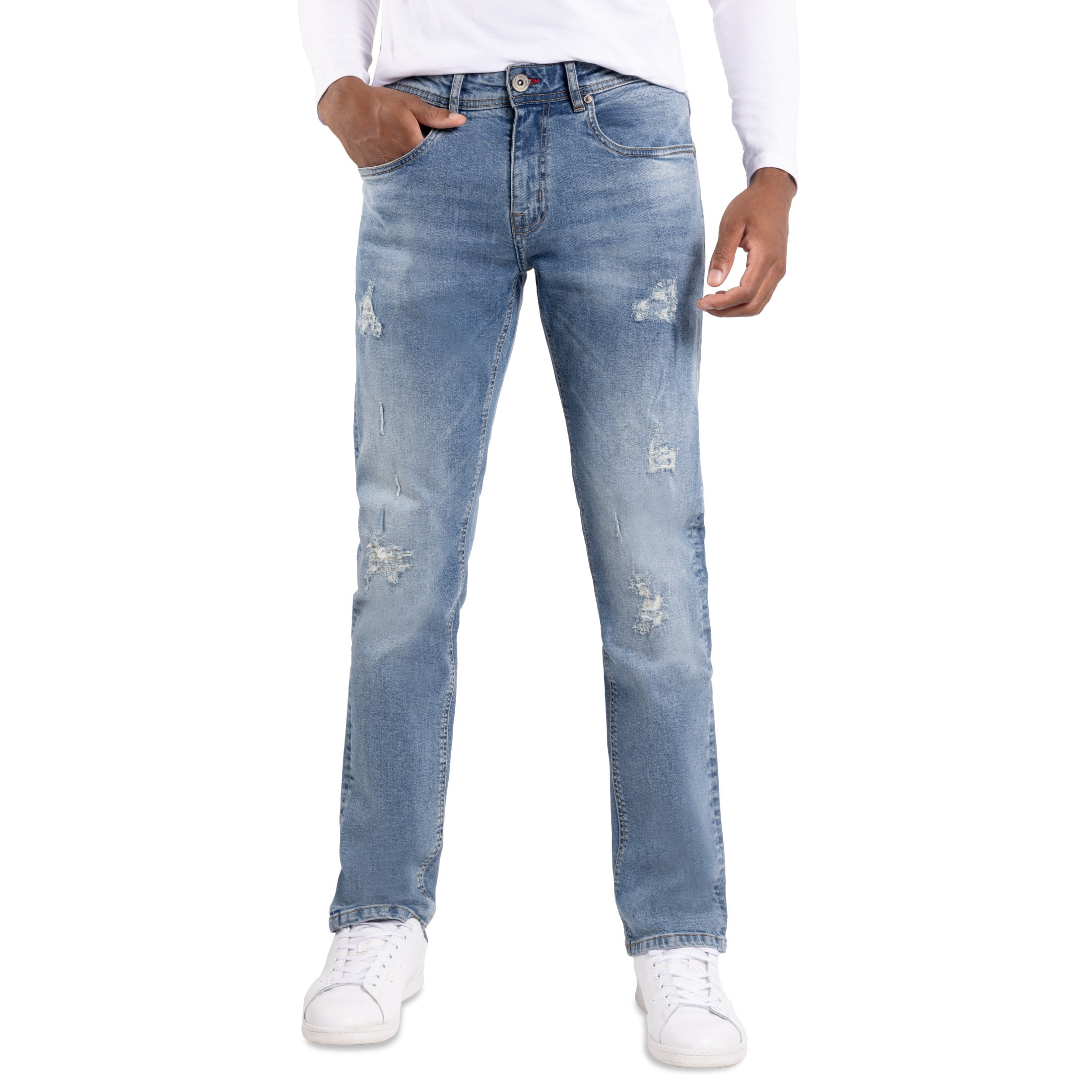 RAW X Men's Slim Fit Rip And Repair Jeans Neon Trims, Light Blue, 34X30 ...
