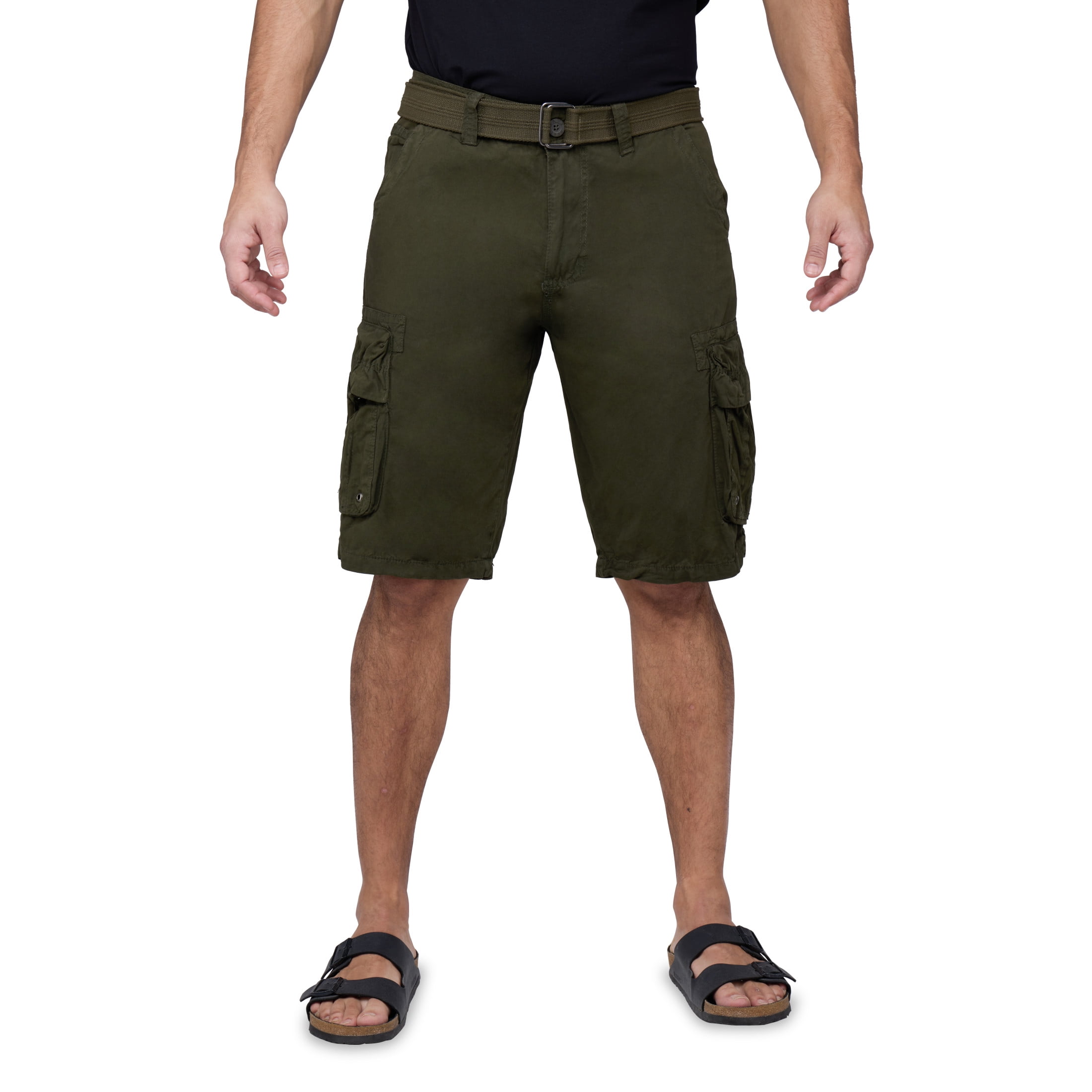 RAW X Mens Belted 12.5" Inseam Knee Length Cargo Shorts, Olive, 38 ...