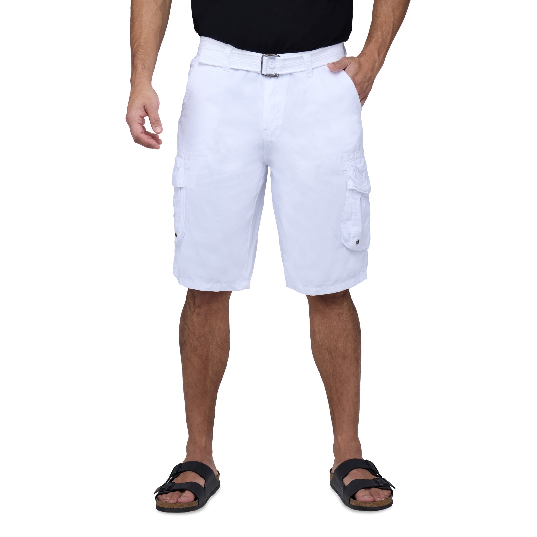 RAW X Mens Belted 12.5" Inseam Knee Length Cargo Shorts, White, 42 ...