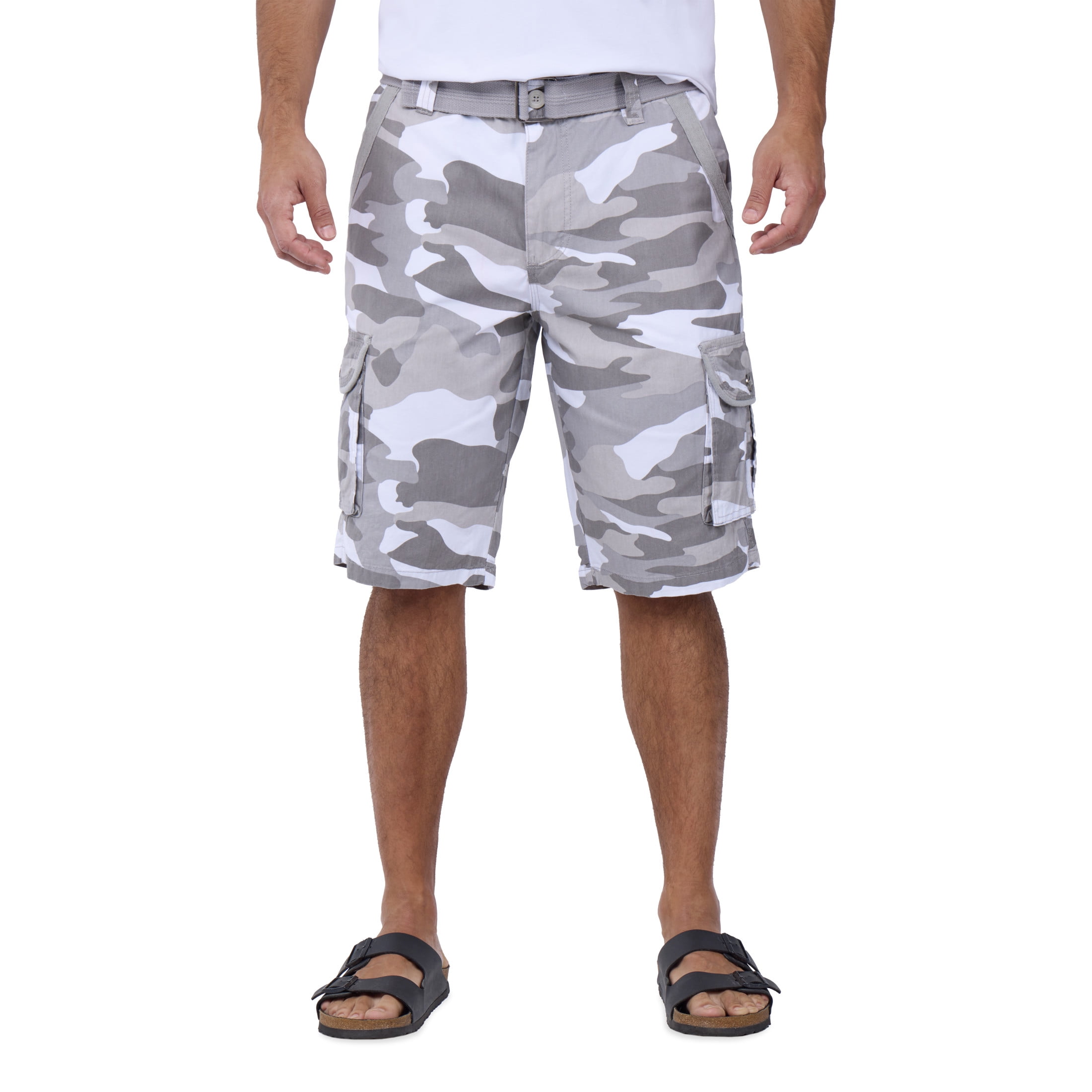 RAW X Mens Belted 12.5" Inseam Knee Length Cargo Shorts, White Camo, 30 ...