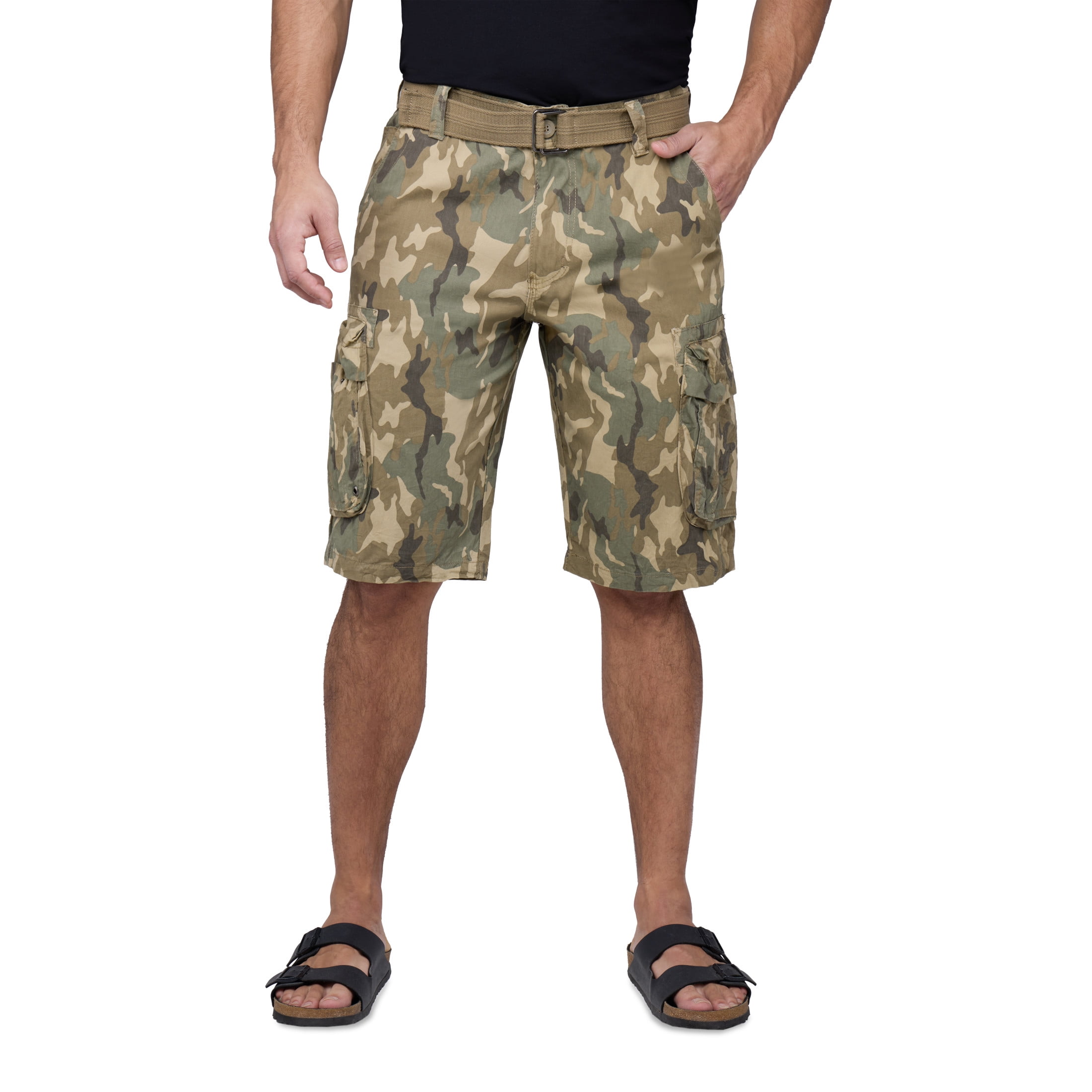 RAW X Mens Belted 12.5" Inseam Knee Length Cargo Shorts, Desert Camo ...