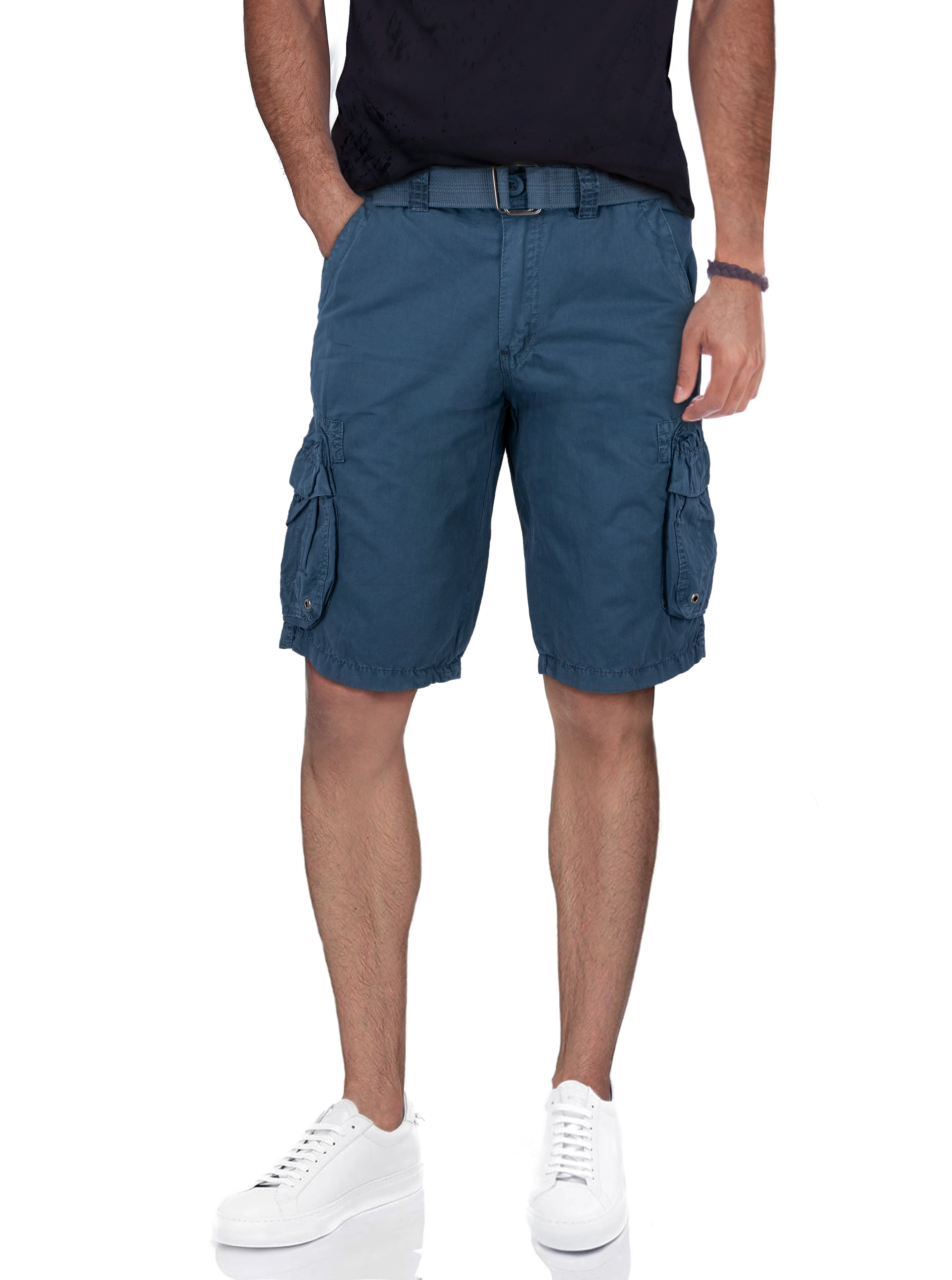 RAW X Mens Belted Cargo Shorts Relaxed Fit Casual Knee Length Cargo ...