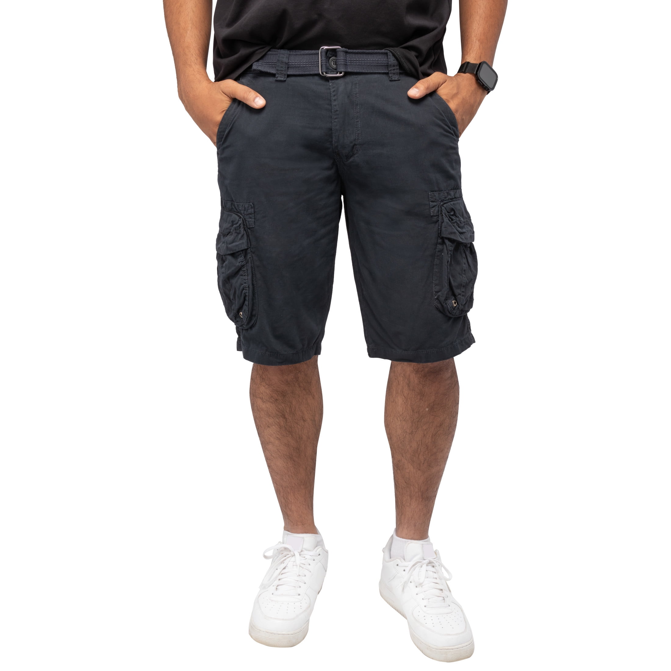 RAW X Mens Belted 12.5" Inseam Knee Length Cargo Shorts, Navy, 52 ...