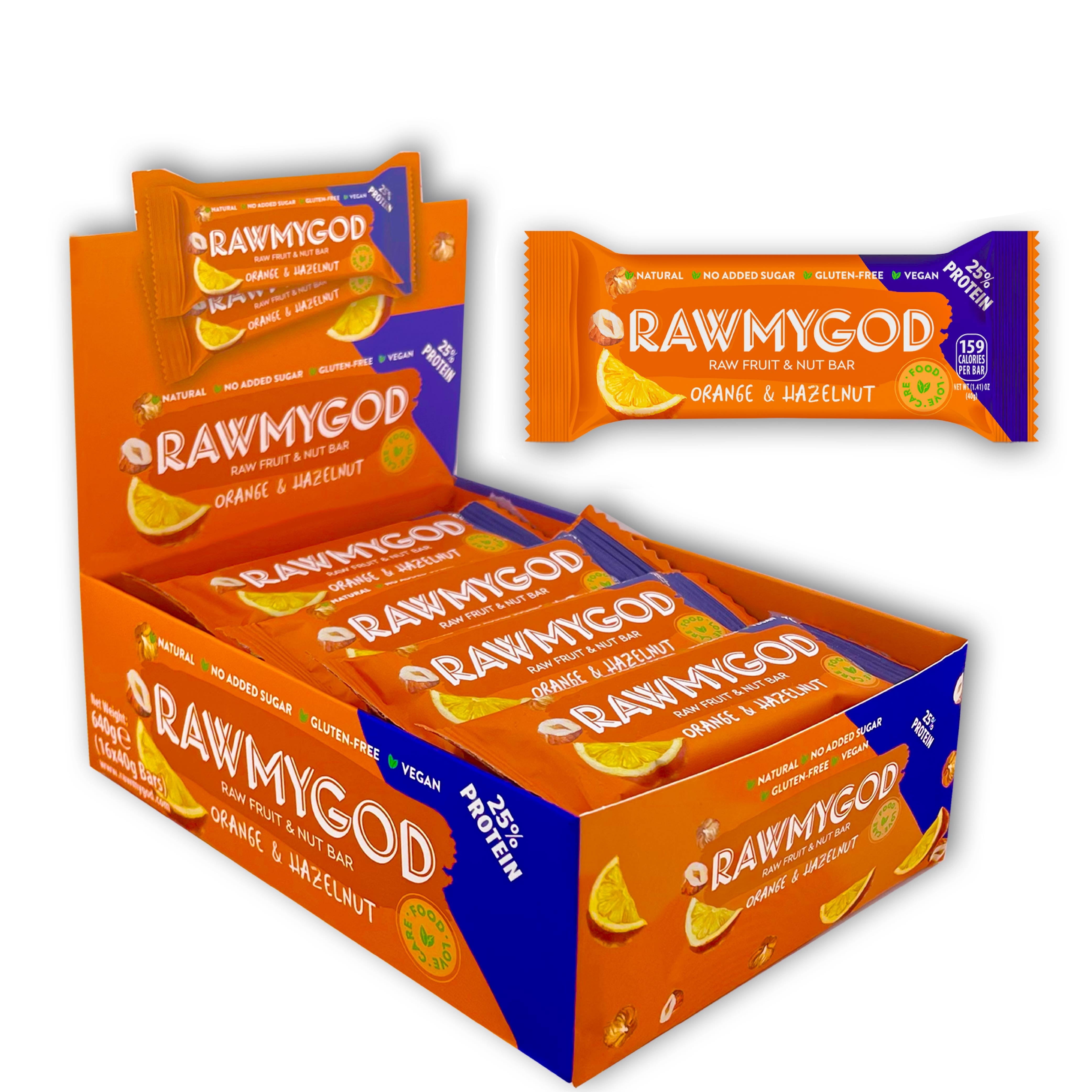RAWMYGOD Raw Fruit & Nut Bar Orange & Hazelnut, Gluten Free, Vegan, No ...