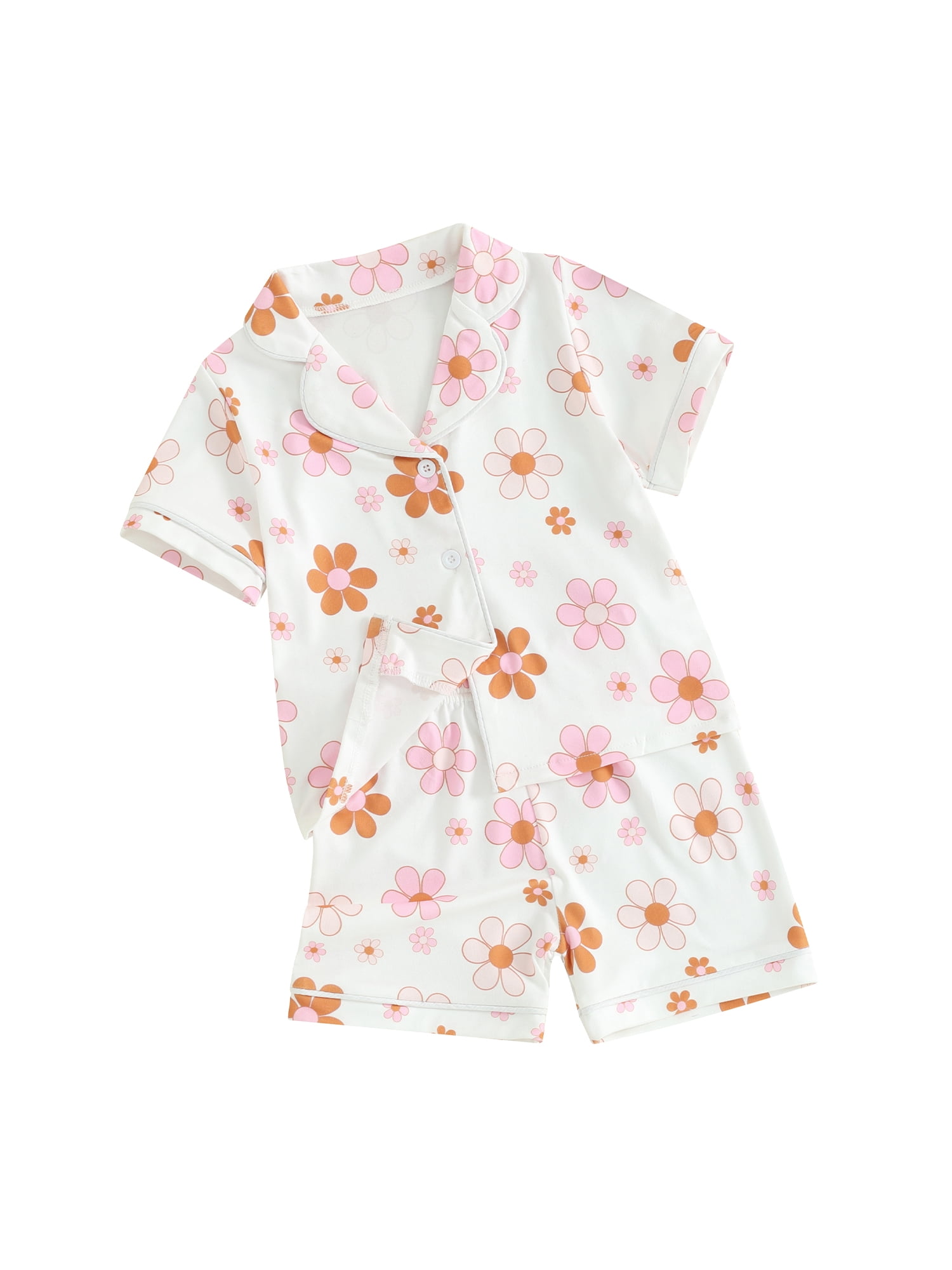 RAWUATEY Baby Girl 2Pcs Summer Outfits Short Sleeve Floral Print Button ...