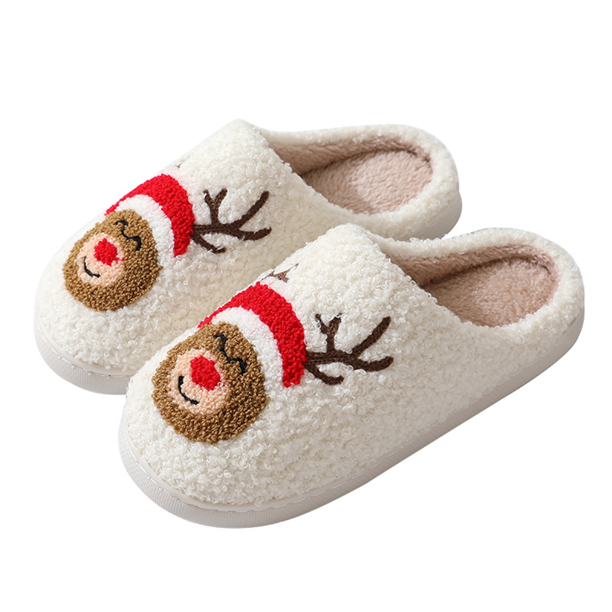 RAWUATEY Women Men Christmas Slippers Cute Santa Elk Gingerbread Man ...