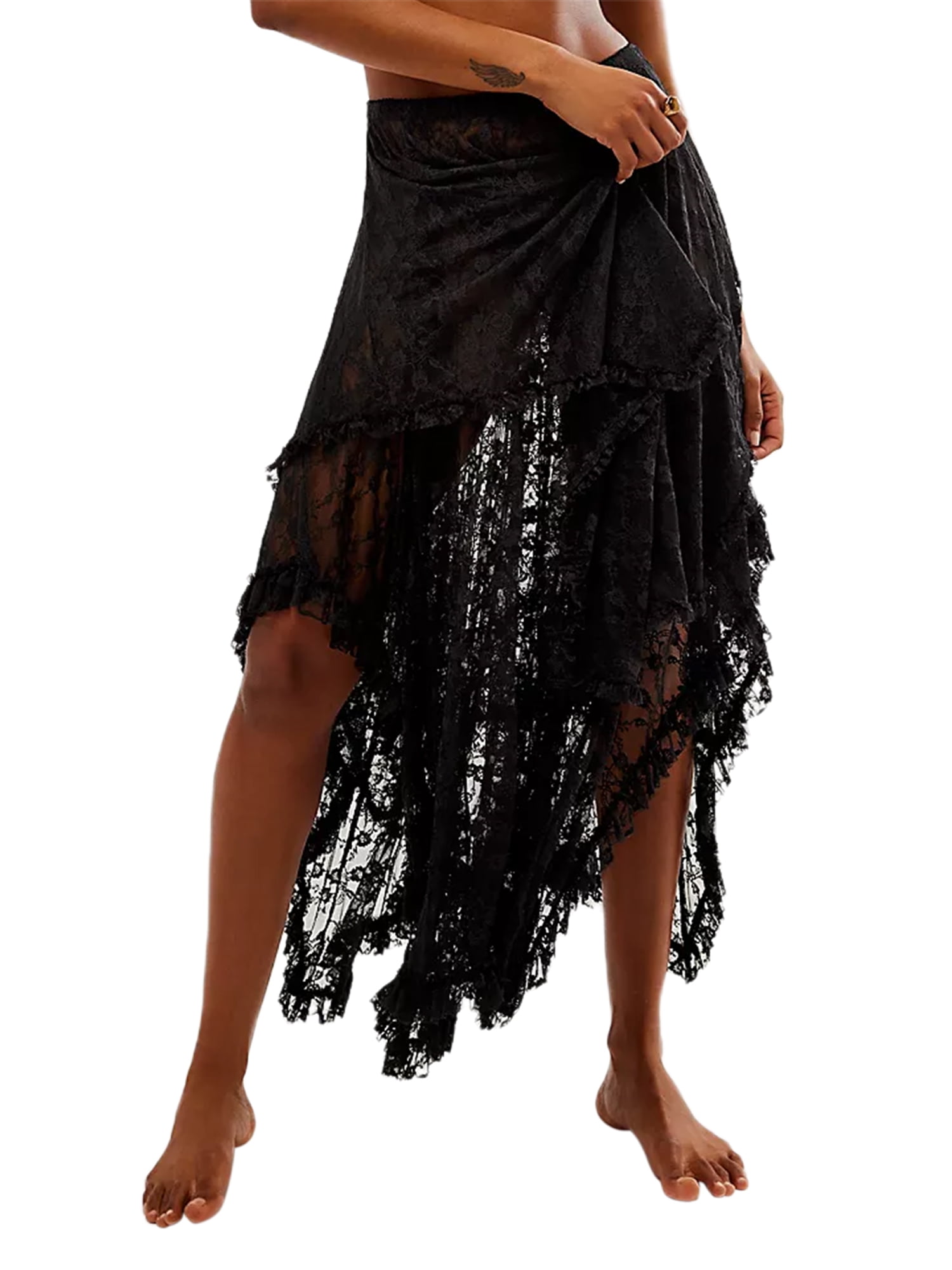 RAWUATEY Women's Midi Skirts Lace Elastic High Waist Skirts Spring ...