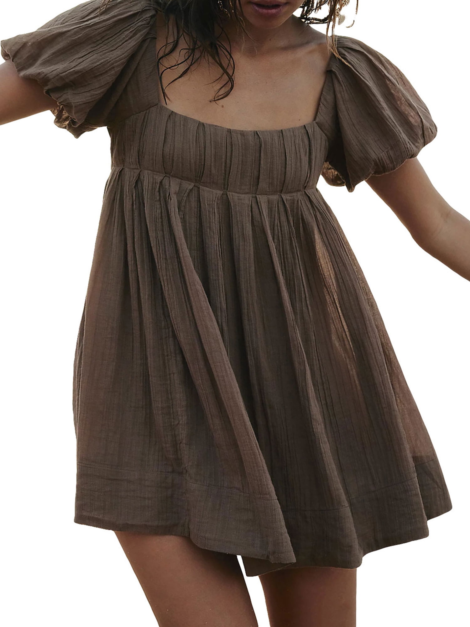 RAWUATEY Women's Summer Babydoll Short Dresses Solid Color Short Puff ...