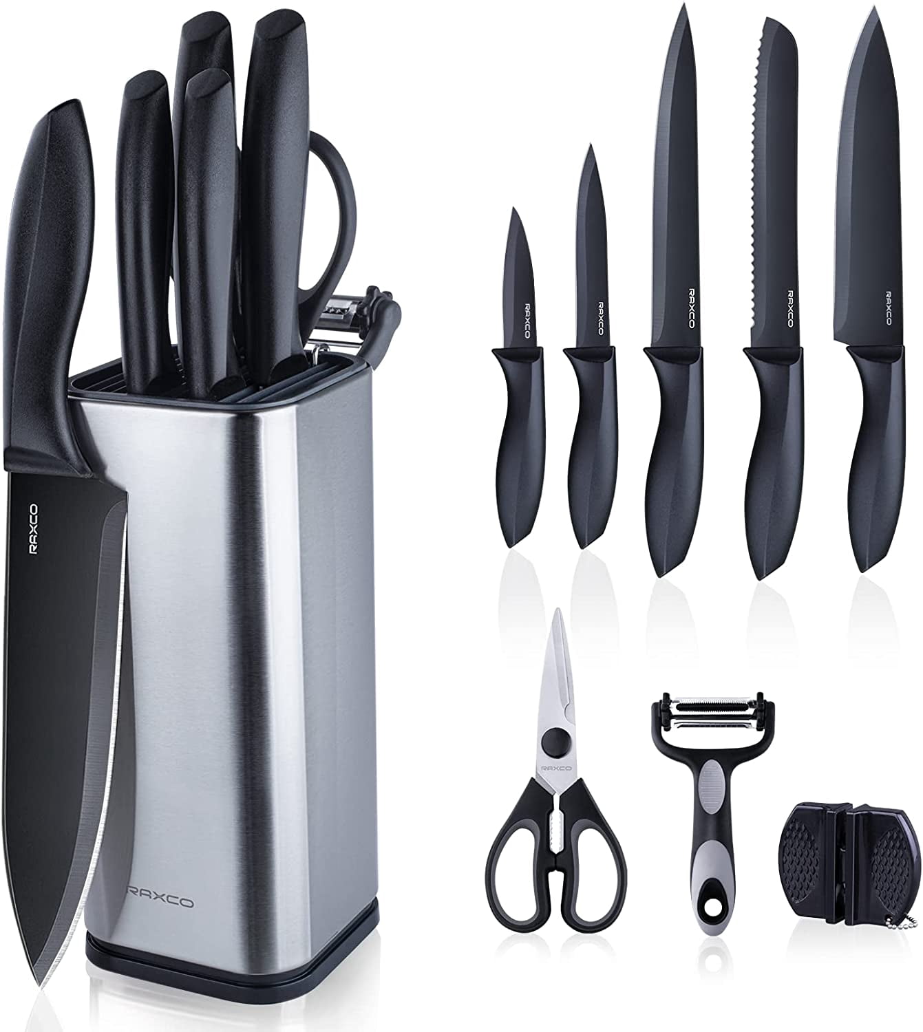 RAXCO Knife Set with Block,10-Piece Kitchen Knives Stainless Steel,Pro ...