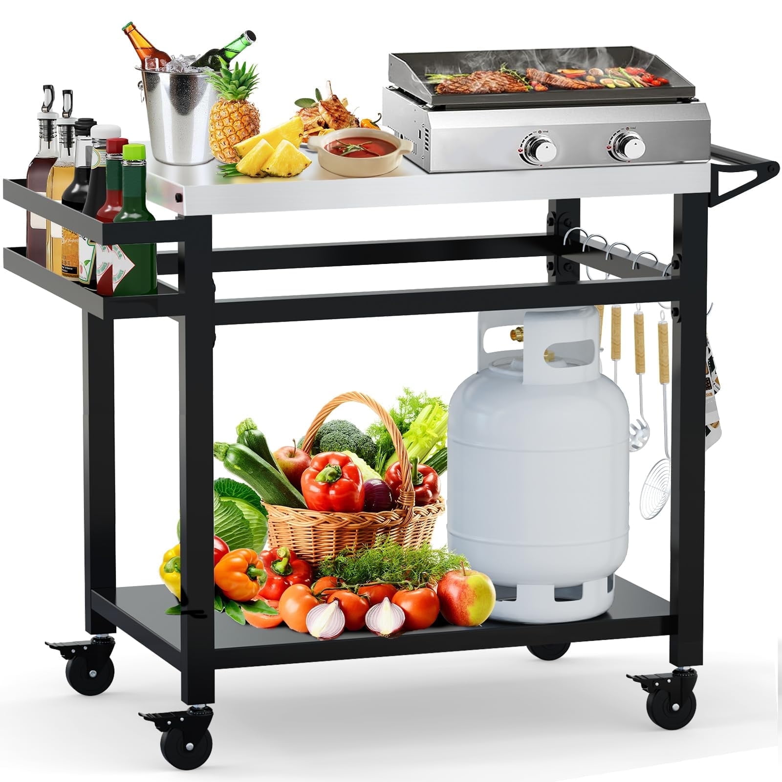 RAXSINYER Grill Table, Movable Grill Cart with Wheels, Outdoor Kitchen ...