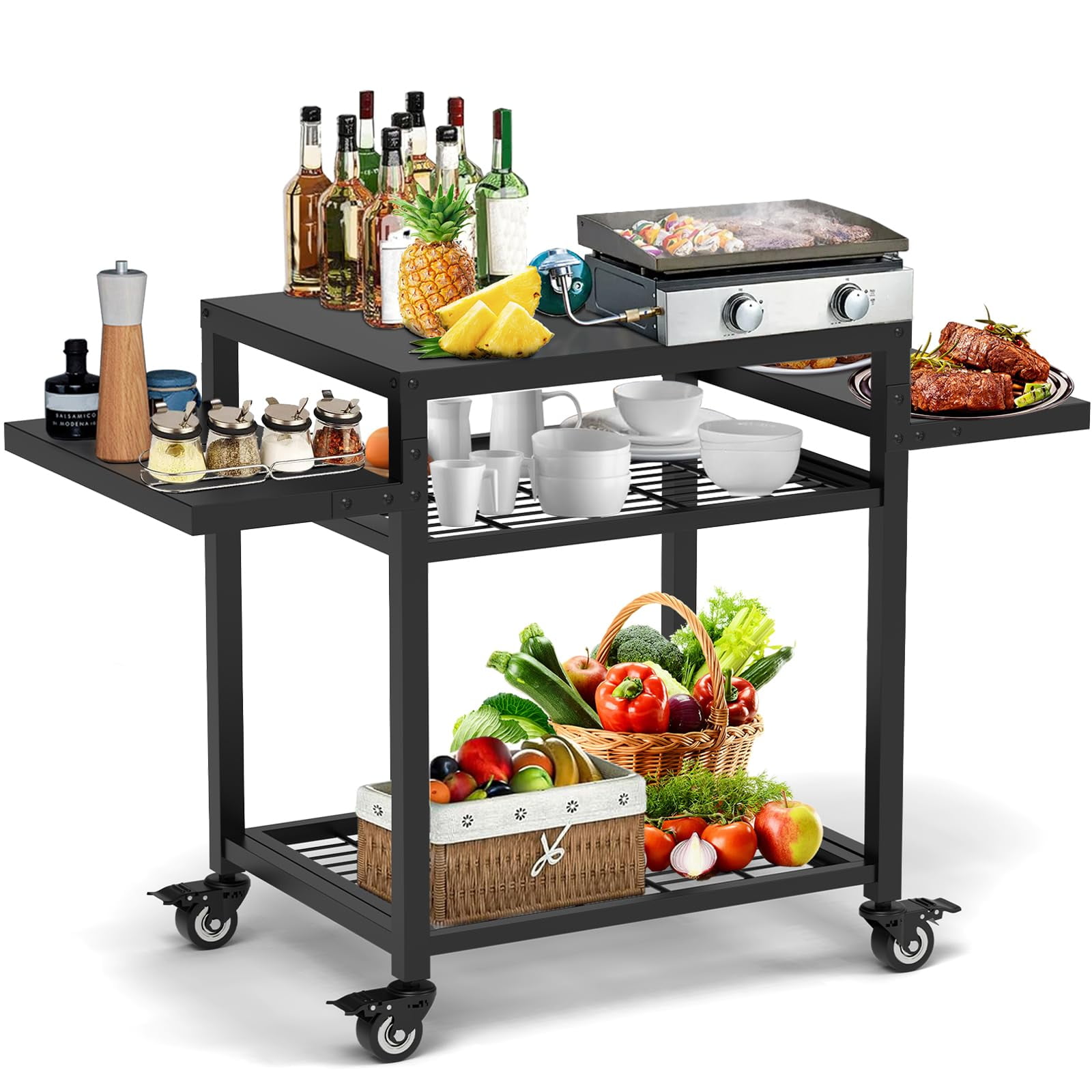 RAXSINYER Grill Table for Outside, Grill Cart with Three-Shelf, Outdoor ...