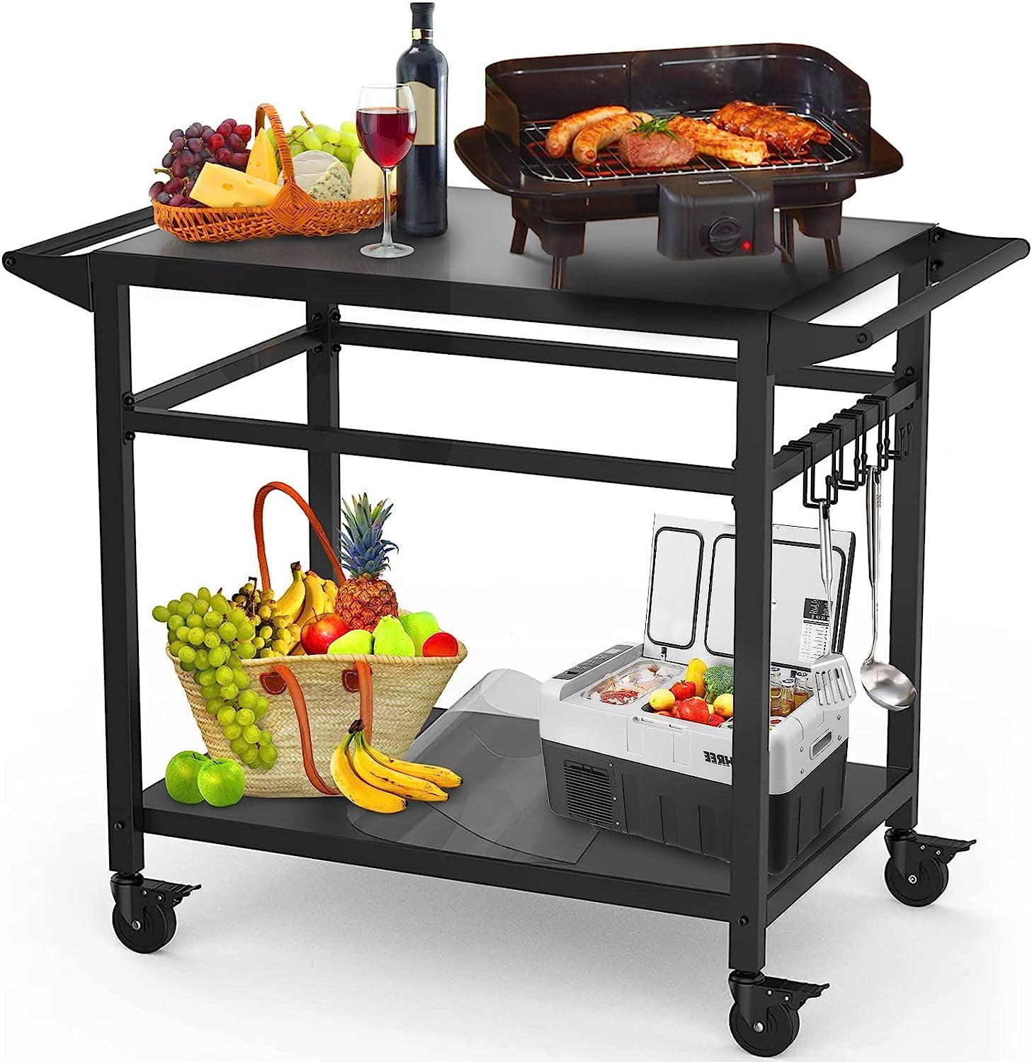 Free Shipping! RAXSINYER Movable Grill Table, Double-Shelf Outdoor BBQ ...