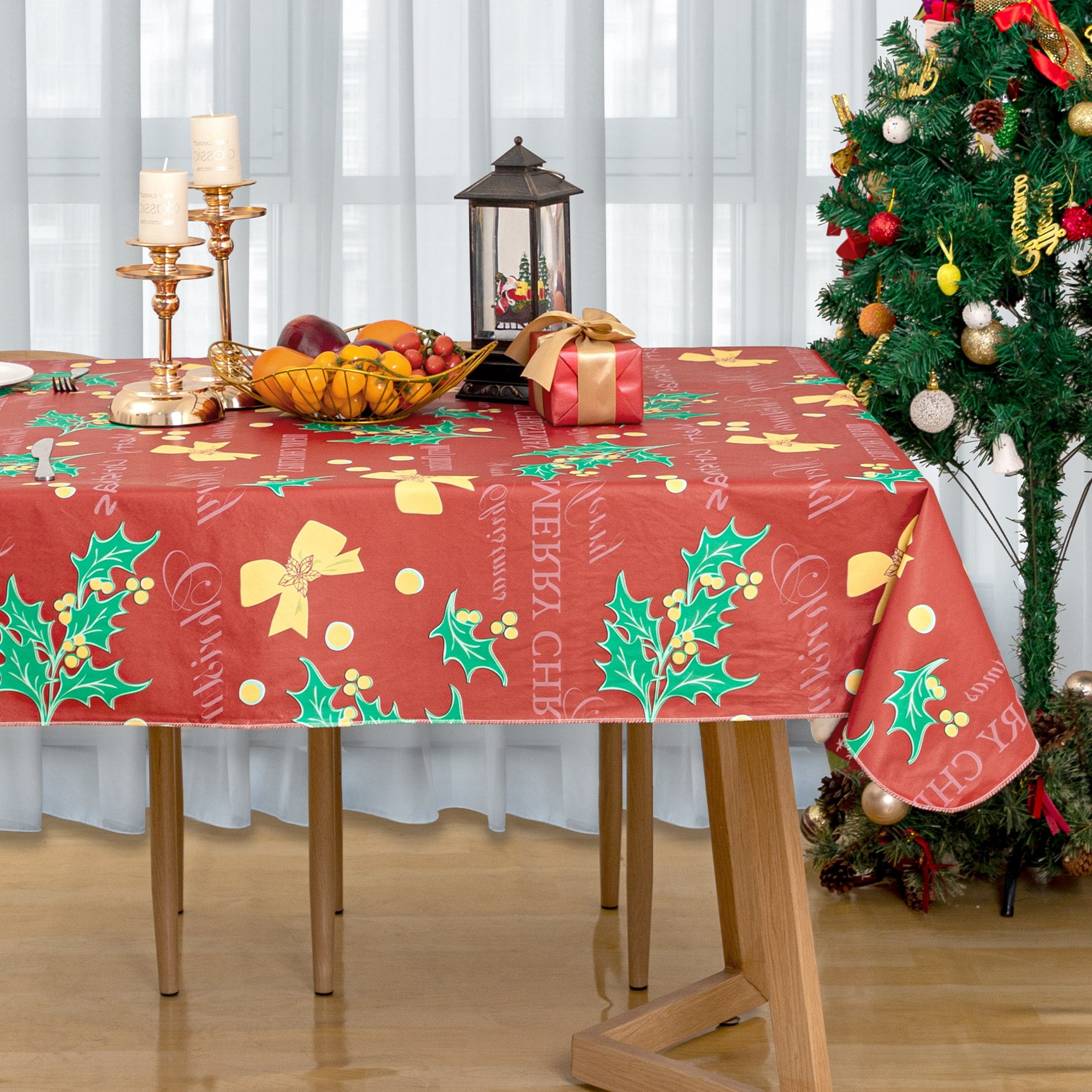 RAY STAR Large Christmas Tablecloth 60x120 inch Flannel Backing 100% ...