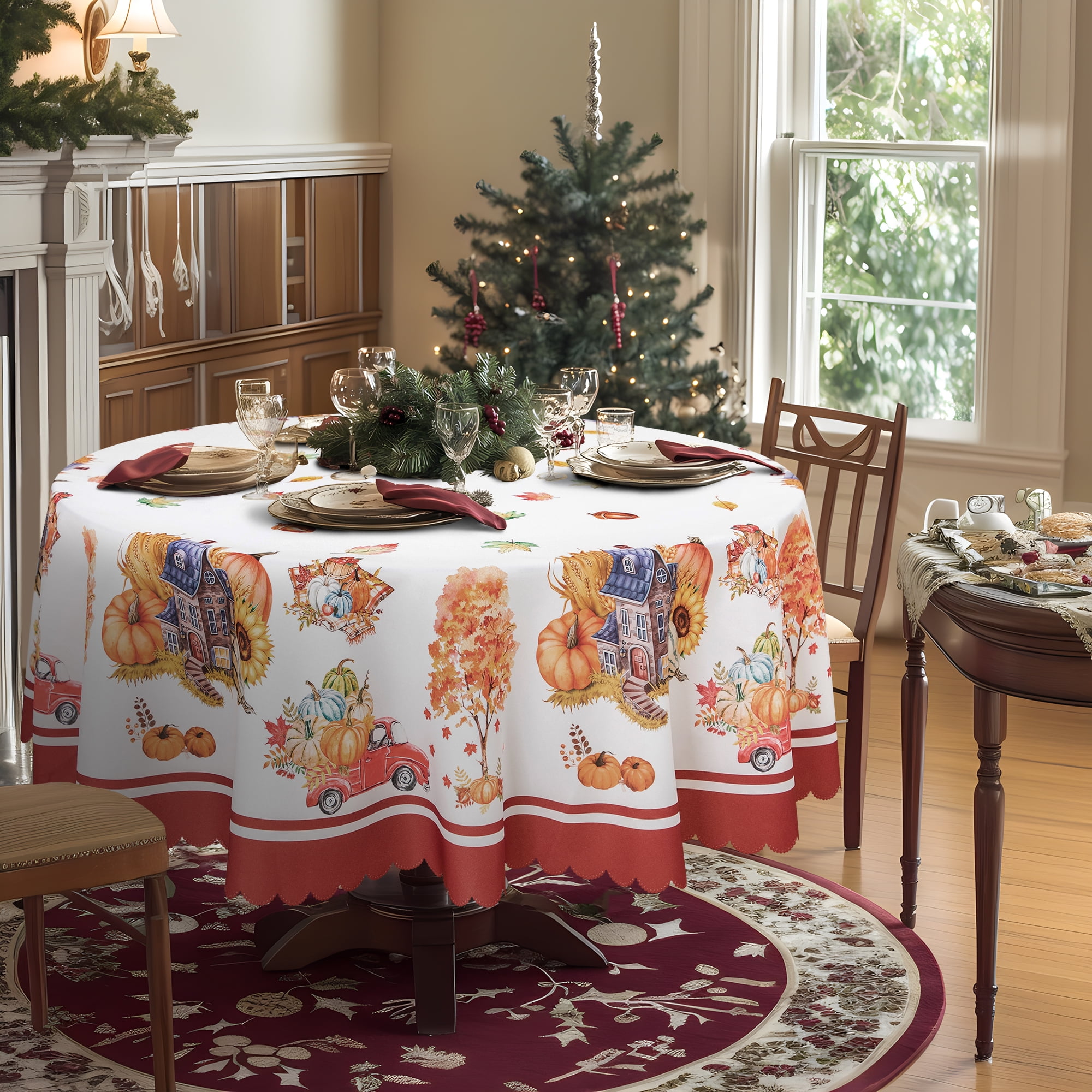 RAY STAR Polyester Christmas Tablecloth 60 inch Round Machine Washable ... RAY STAR Polyester Christmas Tablecloth 60 inch Round Machine Washable ...