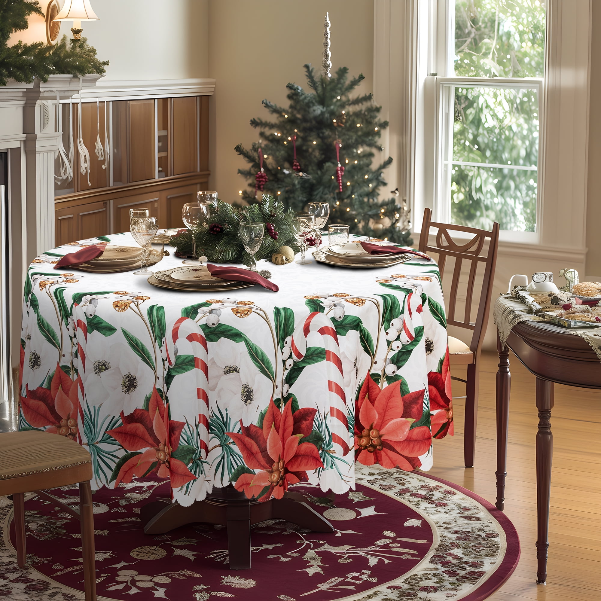 RAY STAR Polyester Christmas Tablecloth 60 inch Round Machine Washable ... RAY STAR Polyester Christmas Tablecloth 60 inch Round Machine Washable ...
