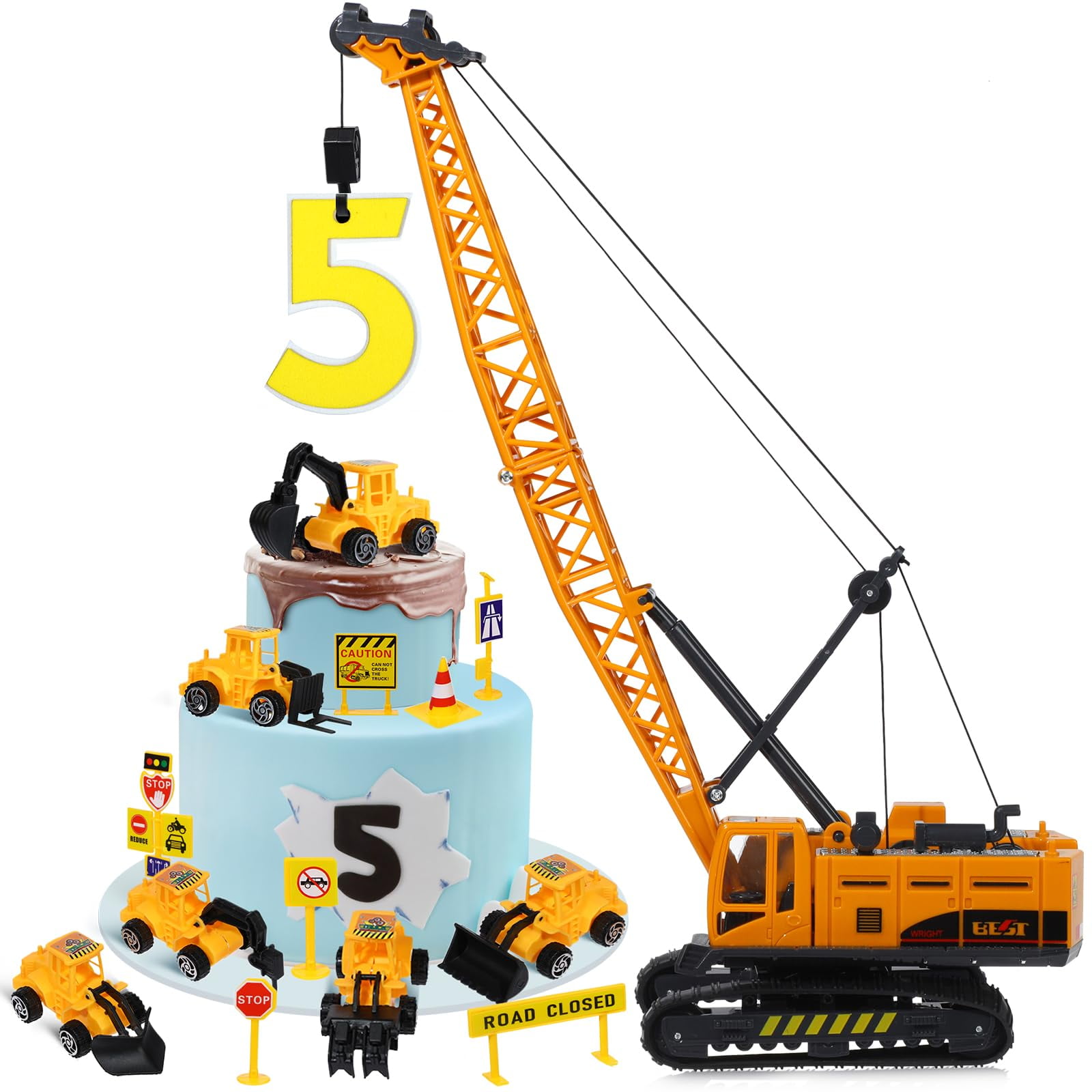 RAYNAG 16 PiecesTRDN Construction Cake Topper Construction Birthday ...