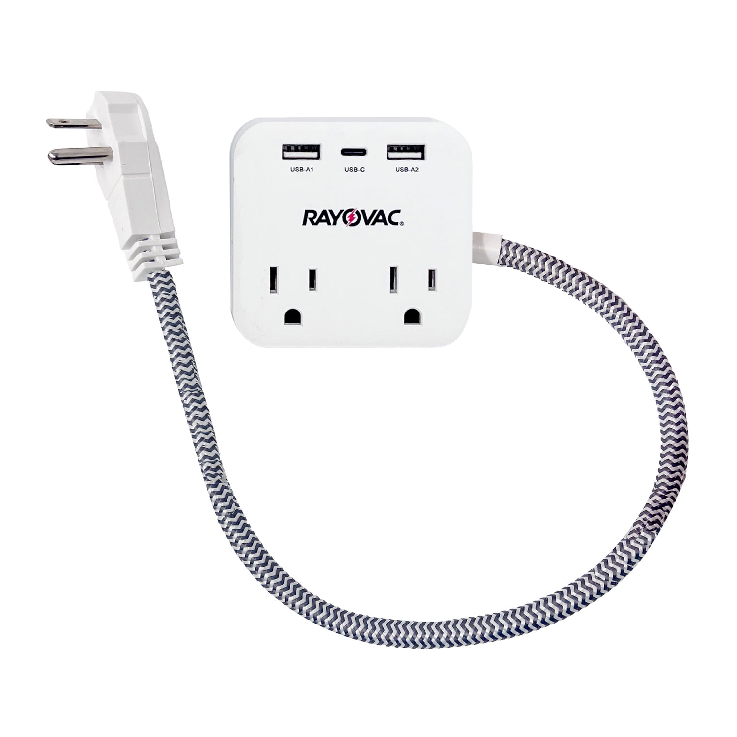 RAYOVAC FL-143SC Surge Protector w/ 2 Outlets and 3 USB Ports, 1.5-Ft ...